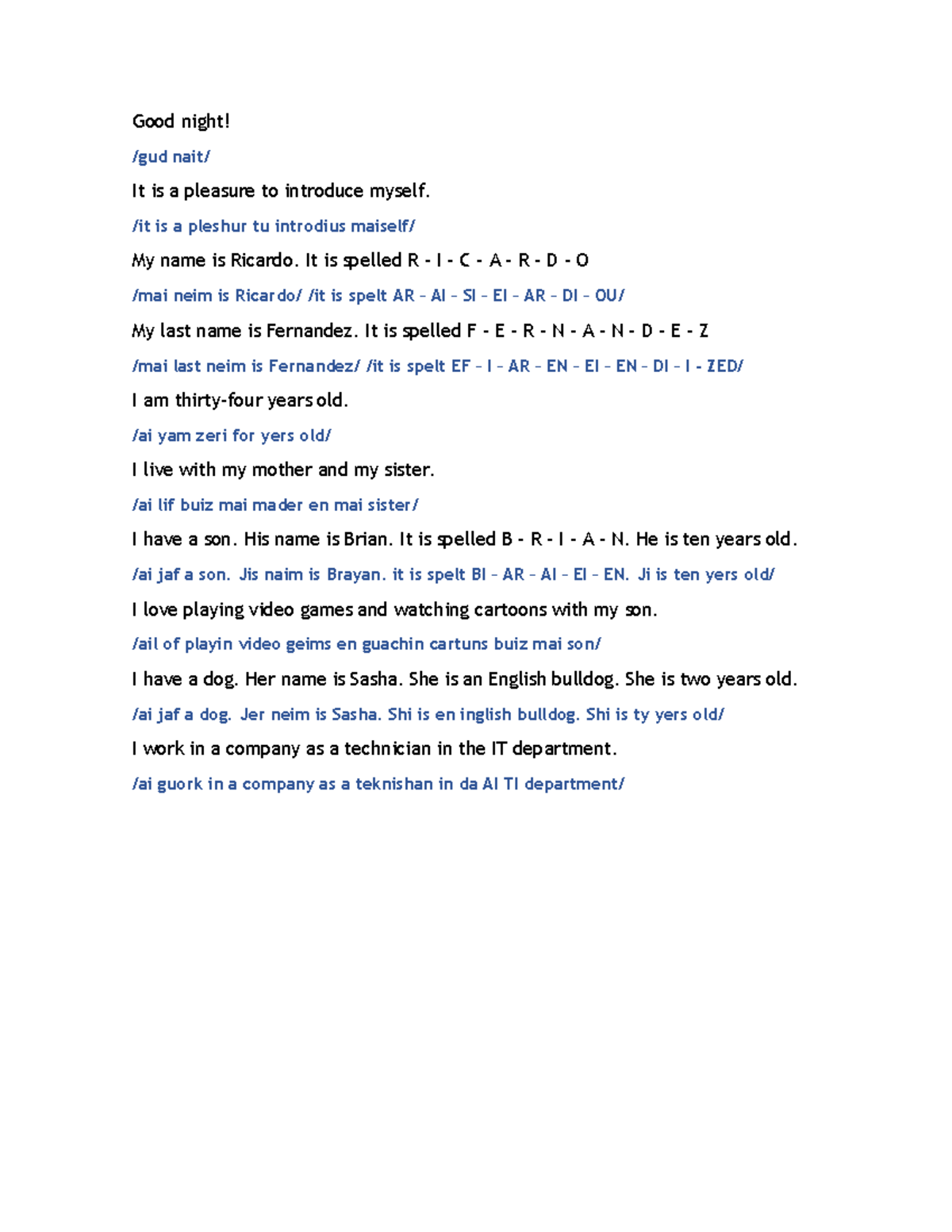 Good night - Week 3 - Good night! /gud nait/ It is a pleasure to ...