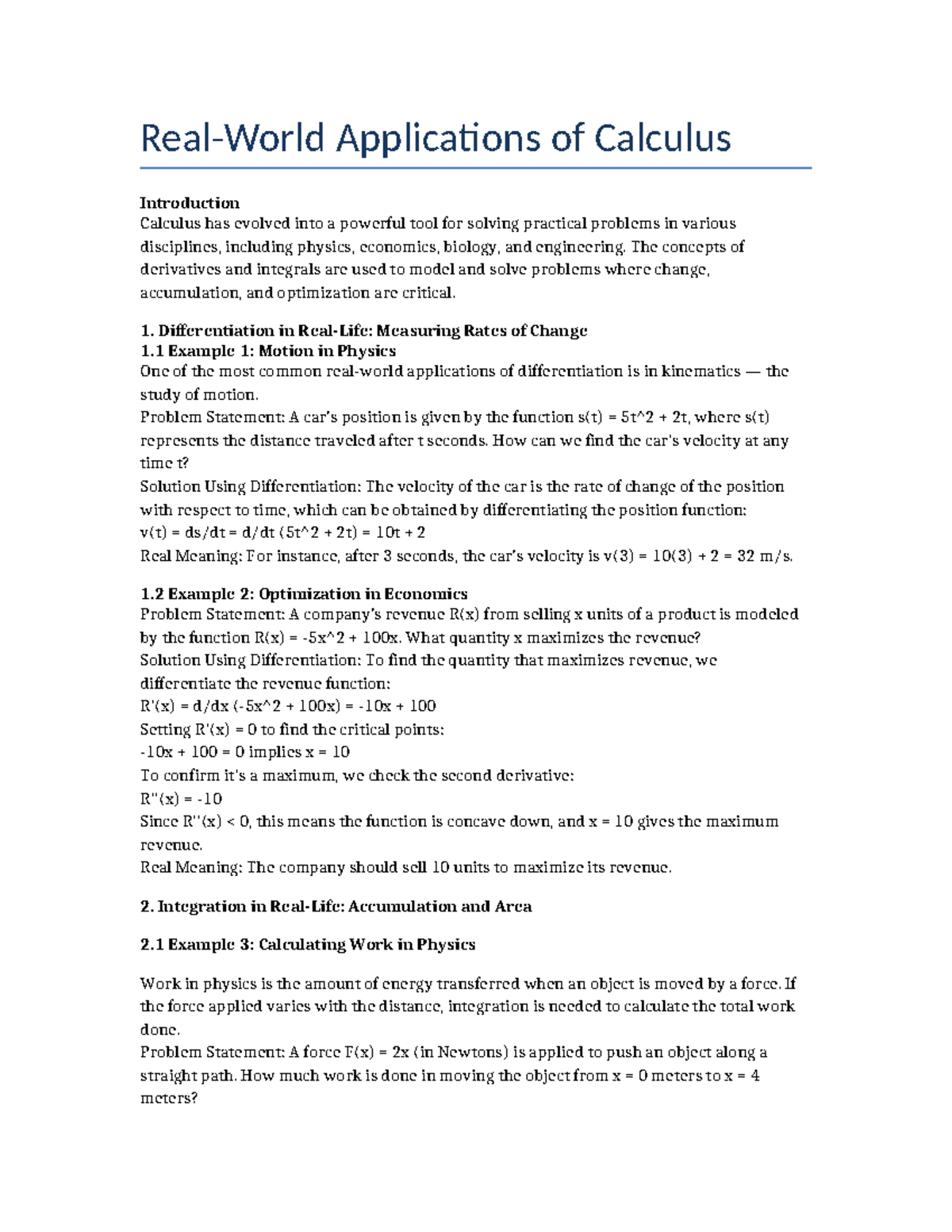 Real World Applications of Calculus - Real-World Applications of ...