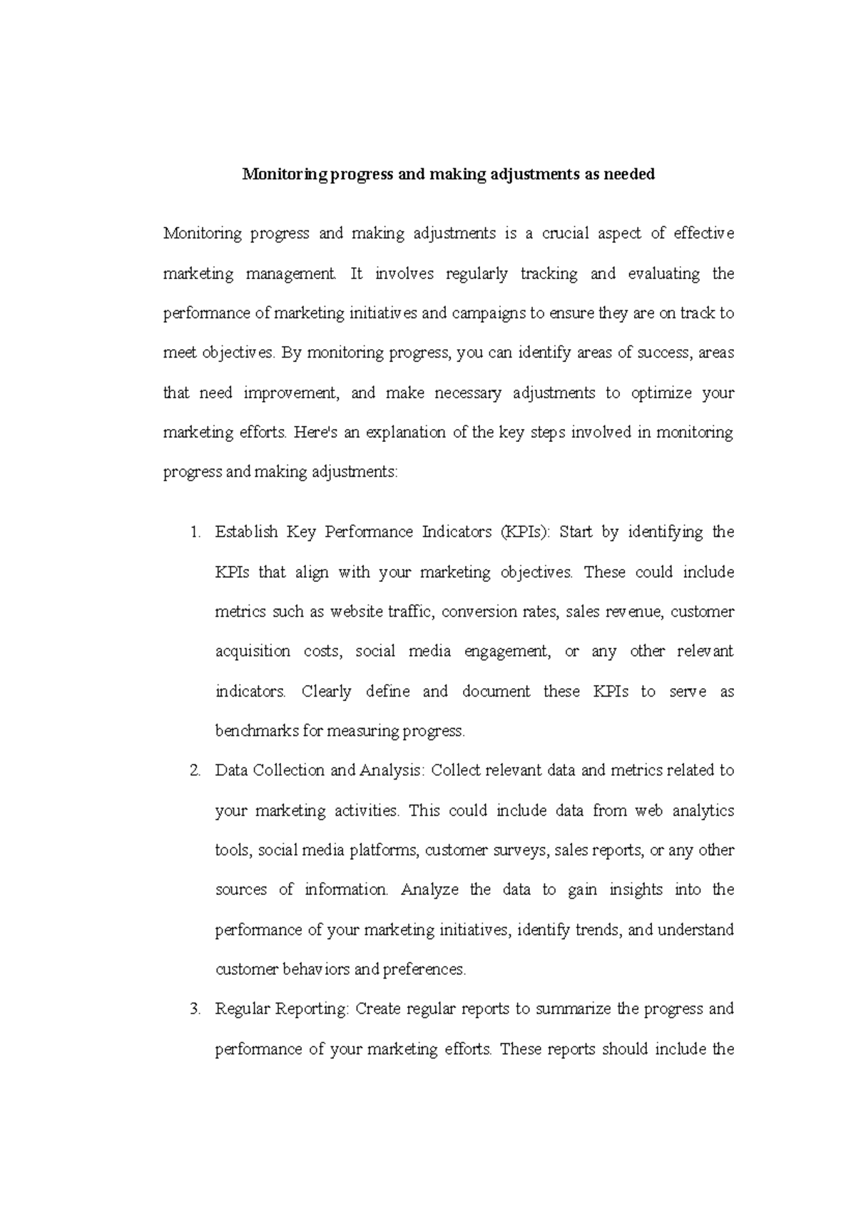 Monitoring progress and making adjustments as needed - It involves ...