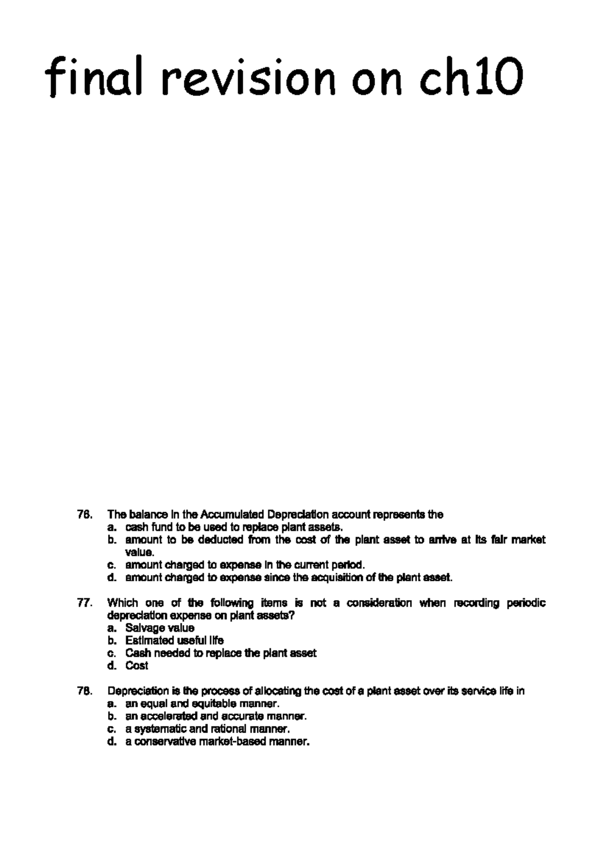 Final revision on ch 10 - accounting principles 2 - final revision on ch10 76. The balance in ...