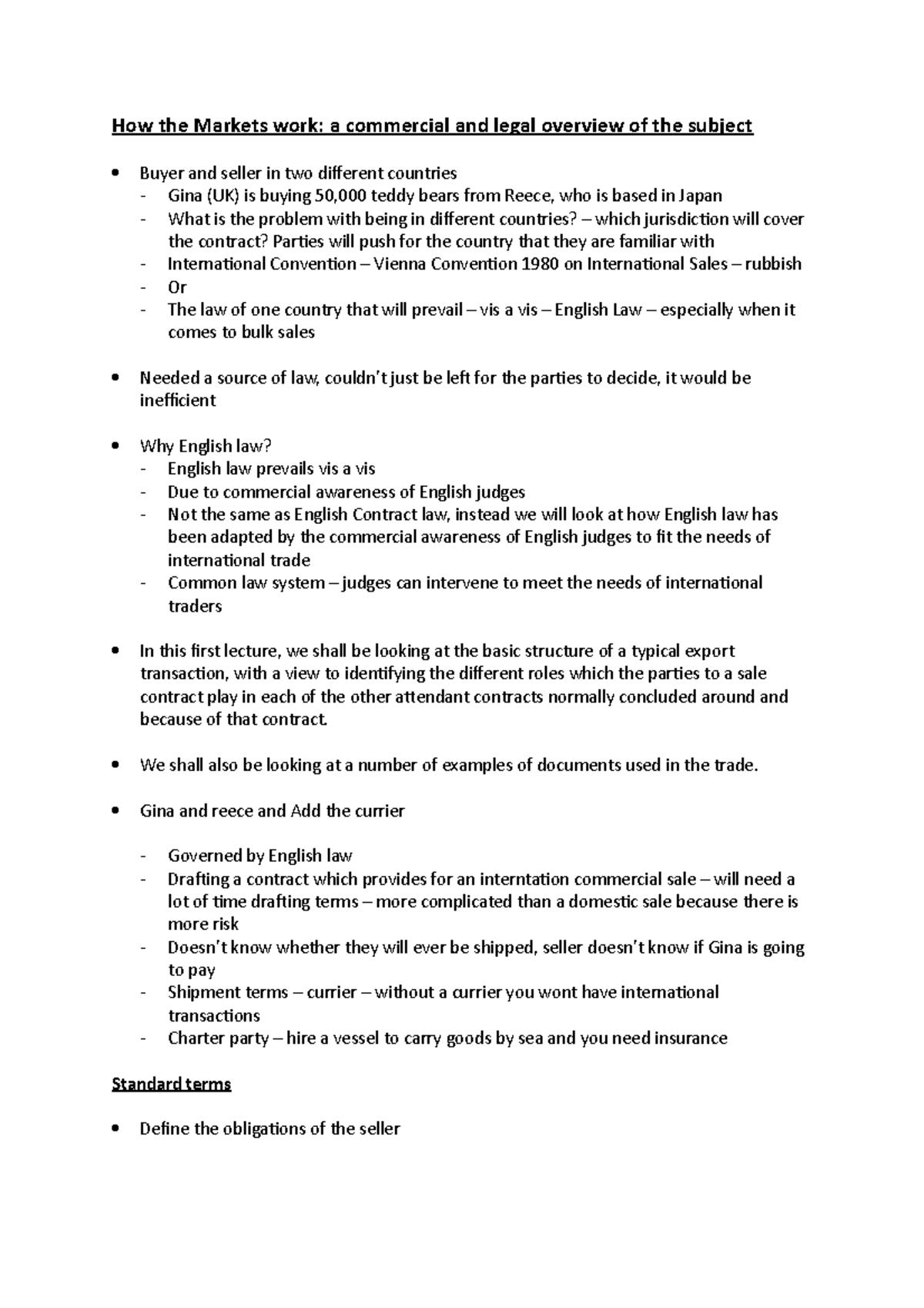 Full revision notes - International Commercial Law - How the Markets ...