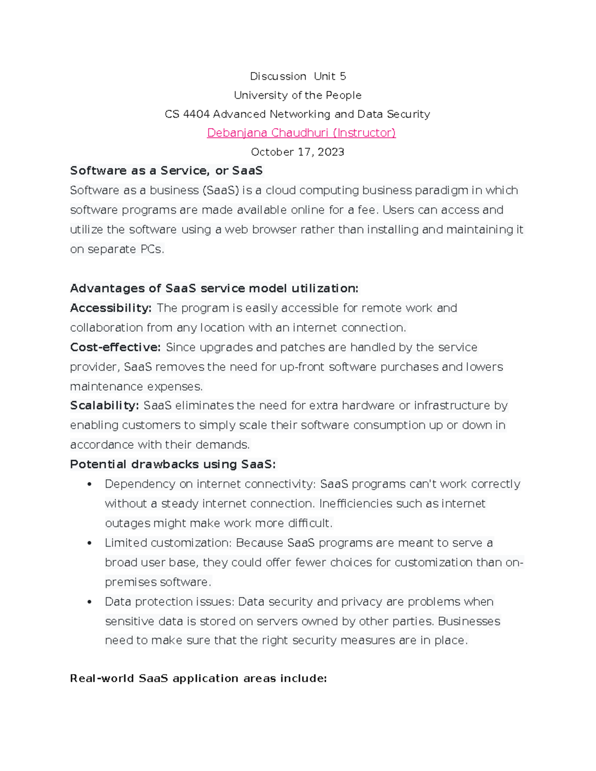 CS 4404 Advanced Networking and Data Security discussion Unit 6 - Discussion Unit 5 University ...