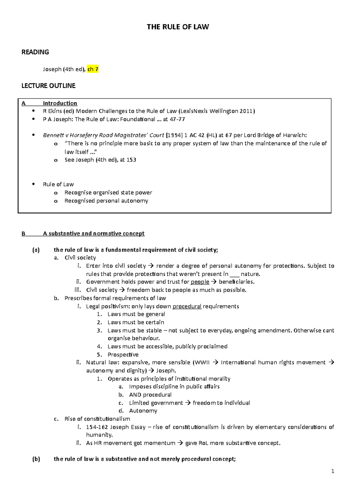 9. Rule of Law - Lectured by Philip Joseph - THE RULE OF LAW READING ...