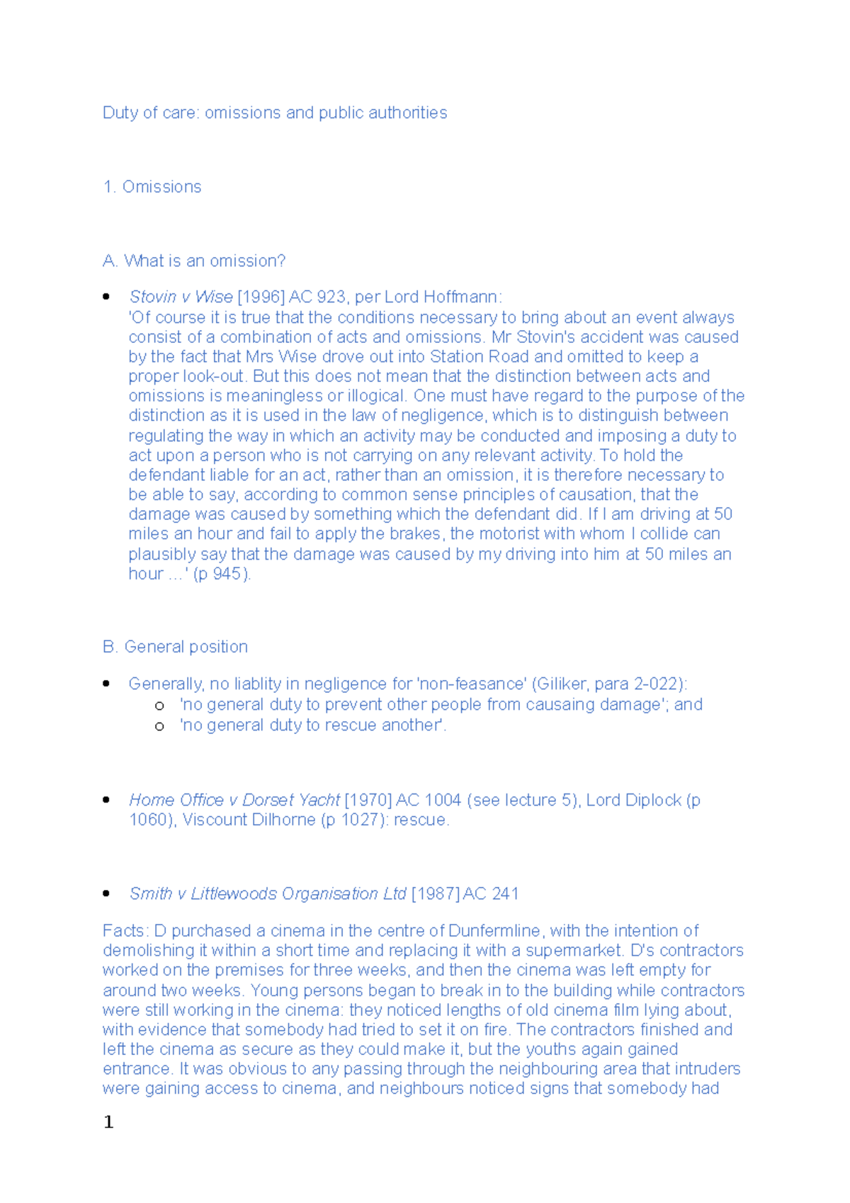 Duty of care omissions and public authorities - Duty of care: omissions ...