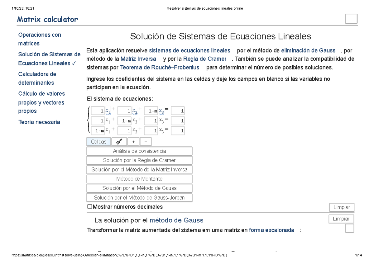 Resolver sistemas de ecuaciones lineales online 3a - Matrix calculator ...