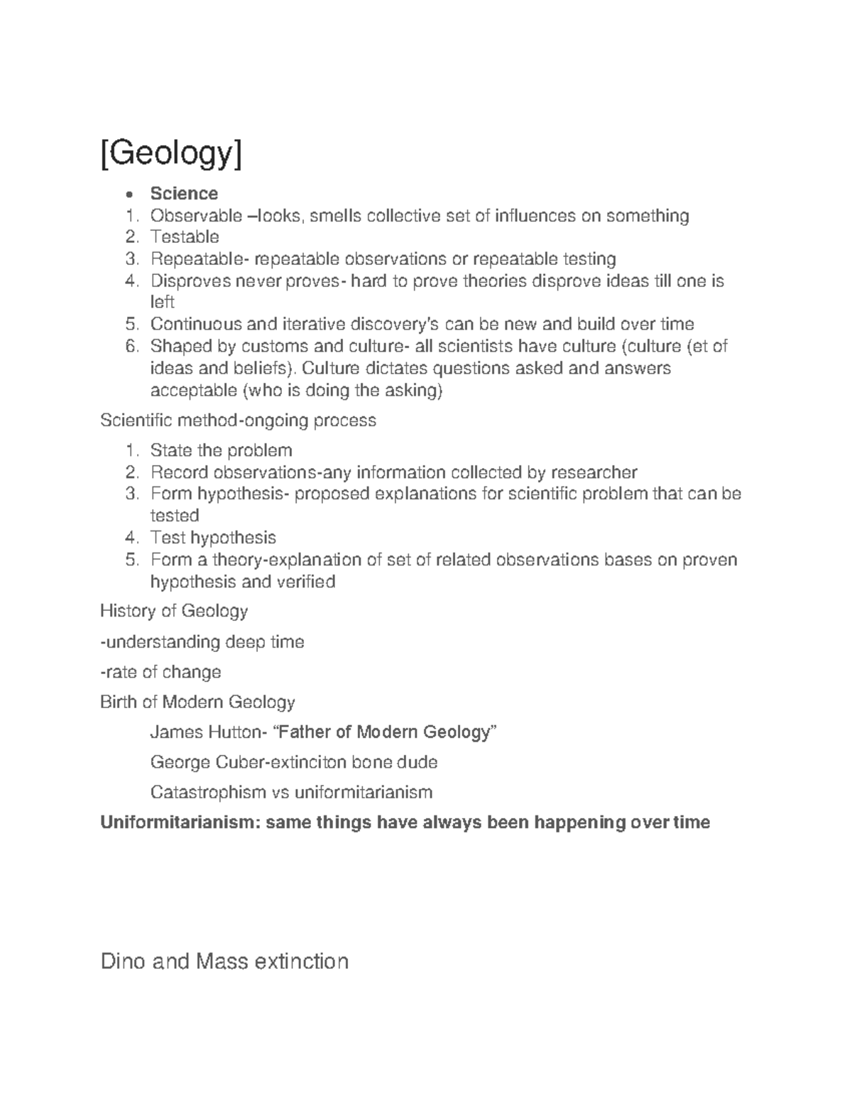 Document 2 - geology notes - [Geology] • Science 1. Observable – looks ...