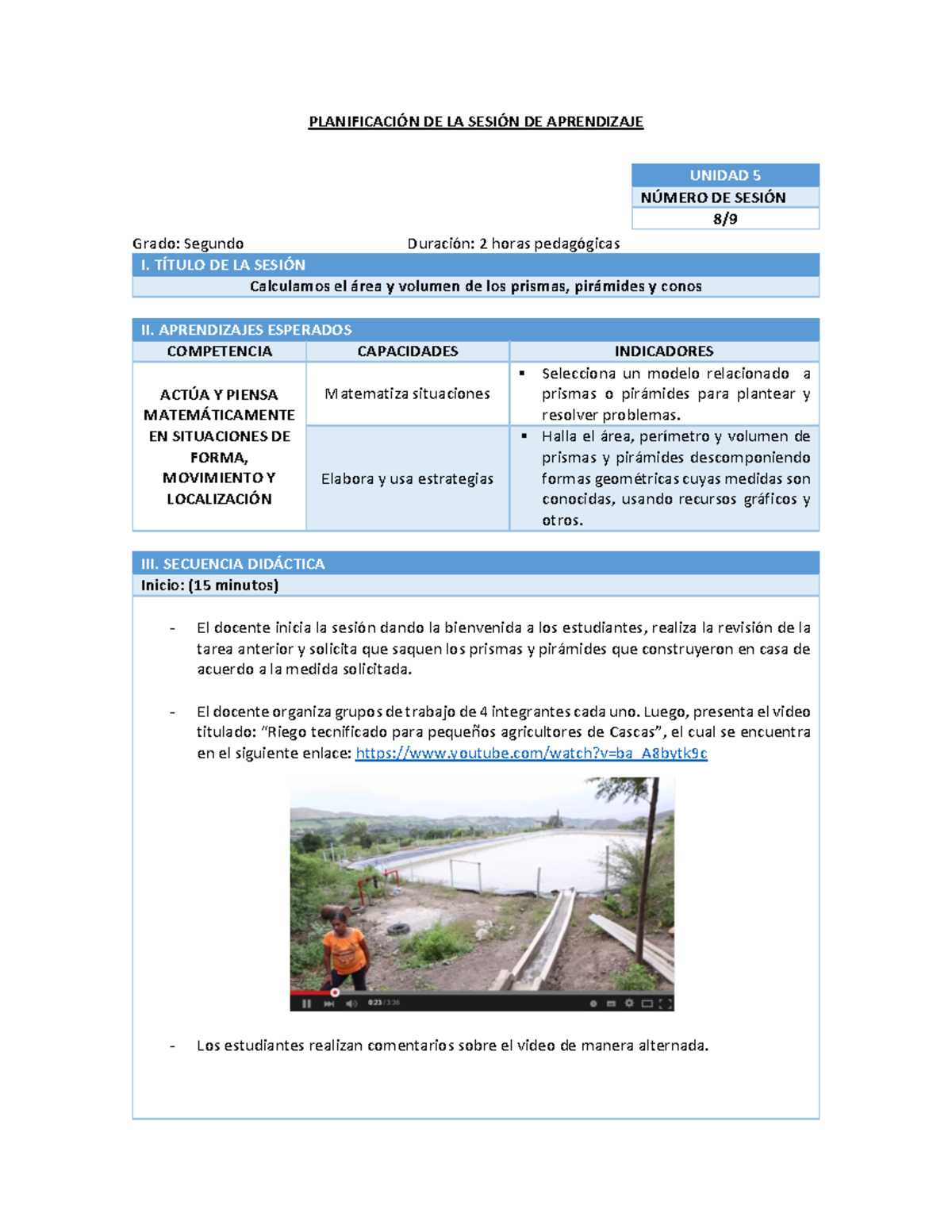 Planificación DE LA Sesión DE Aprendizaje-1 - PLANIFICACI”N DE LA SESI”N DE APRENDIZAJE Grado ...