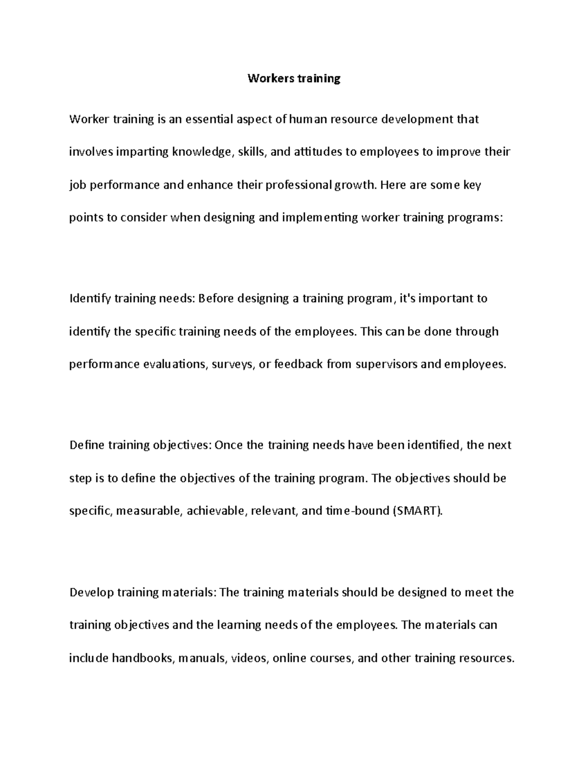 Workers training - Workers training Worker training is an essential ...