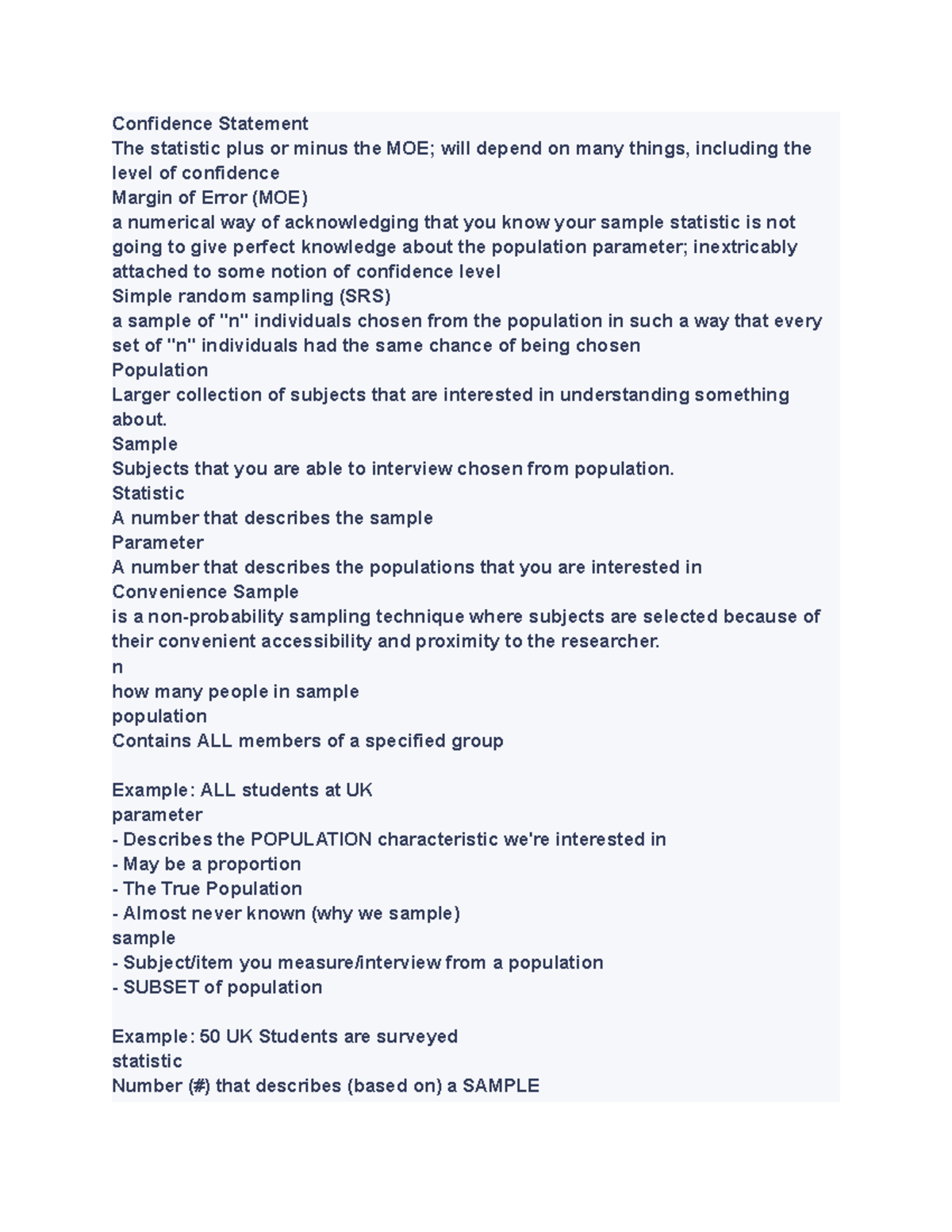 STA210 #2 - EXAM HELP - Confidence Statement The statistic plus or ...