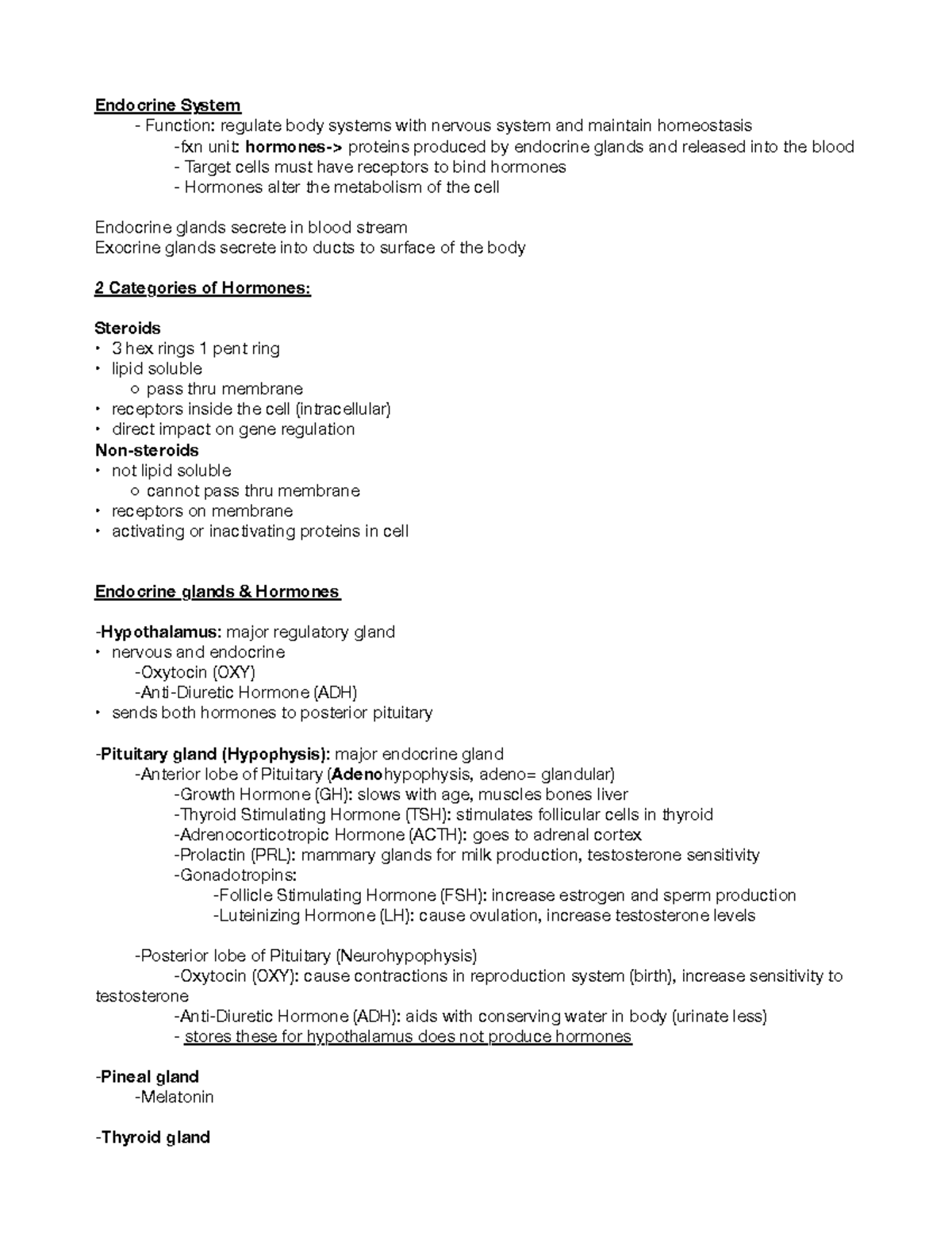 Endocrine System Notes - Endocrine System Function: regulate body ...