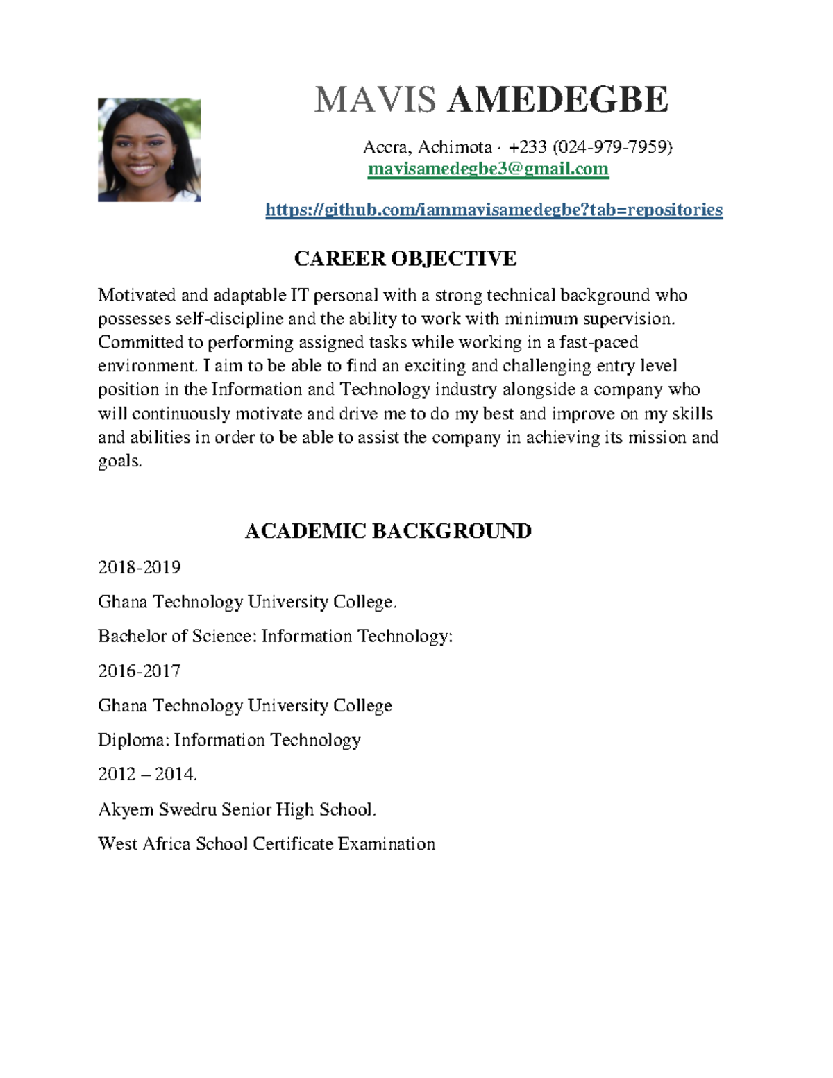 CREATING RESUME - CAREER OBJECTIVE Motivated and adaptable IT personal ...