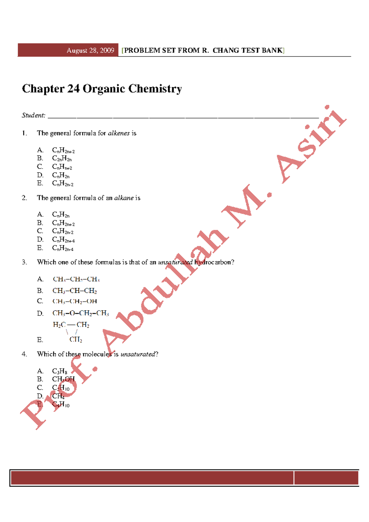 Test Bank Chapter 11 Organic Chemistry - Chapter 24 Organic Chemistry ...