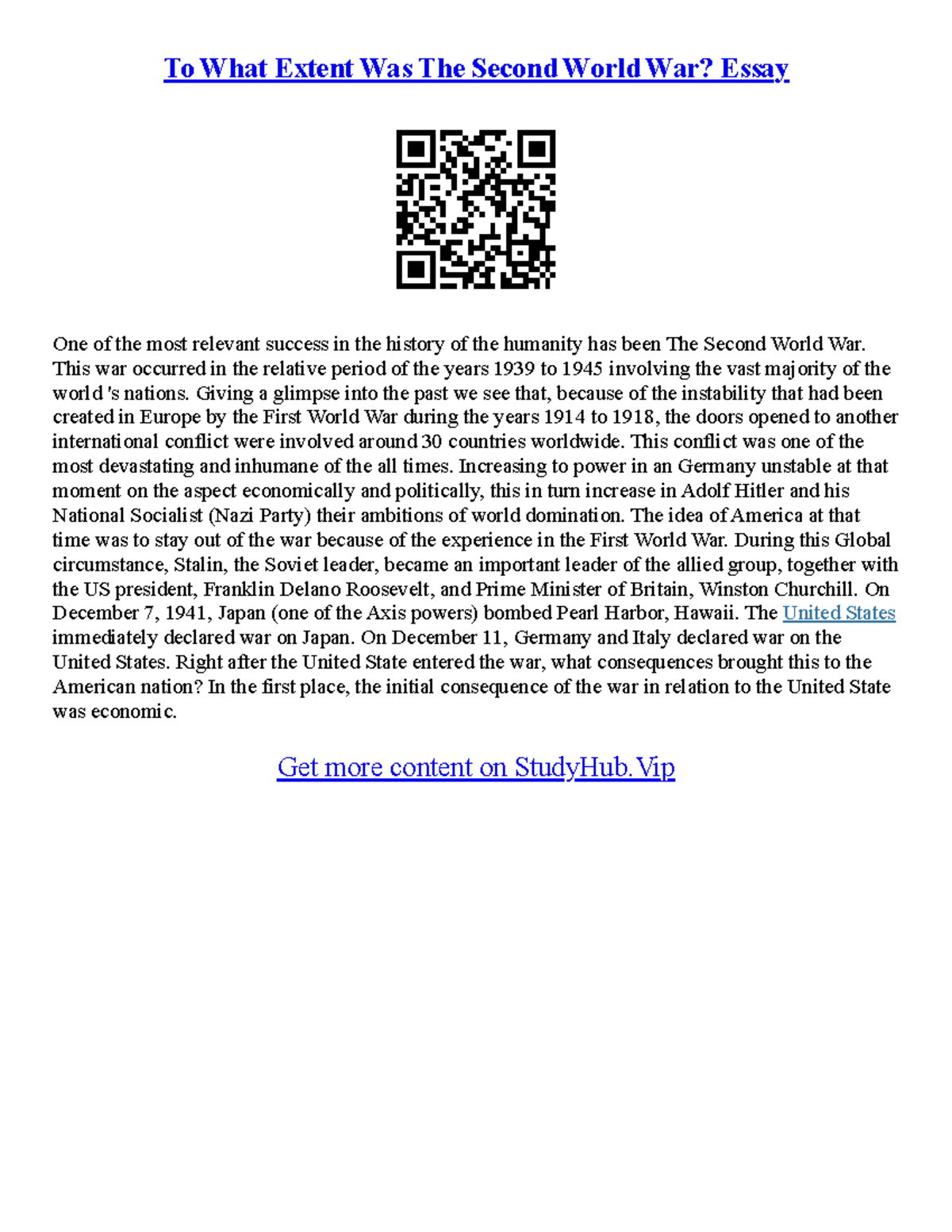 To What Extent Essay - To What Extent Was The Second World War? Essay ...