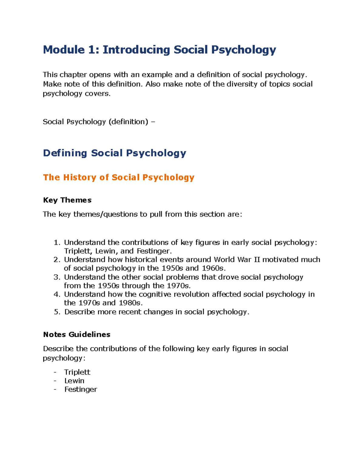 Social Psychology Notes 1 - Module 1: Introducing Social Psychology ...