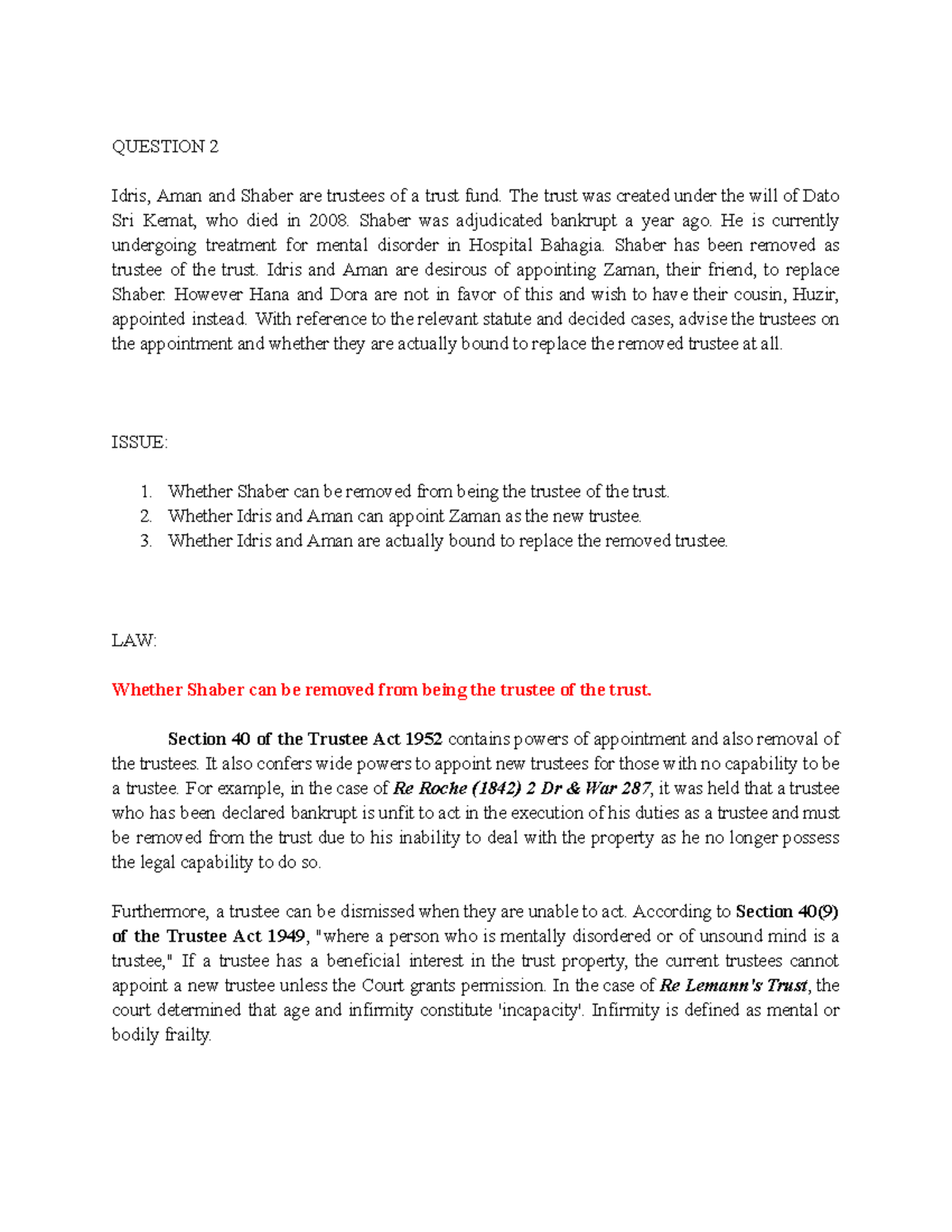 Trust Presentation (tuto) - QUESTION 2 Idris, Aman and Shaber are ...