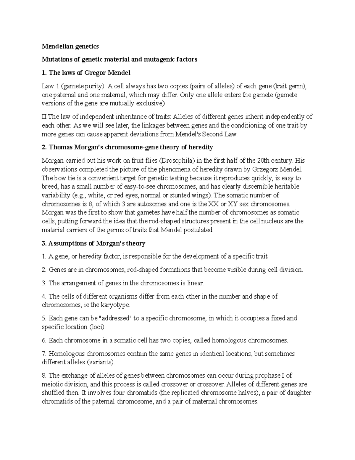 7. Mendelian genetics - Lecture notes 7 - Mendelian genetics Mutations ...