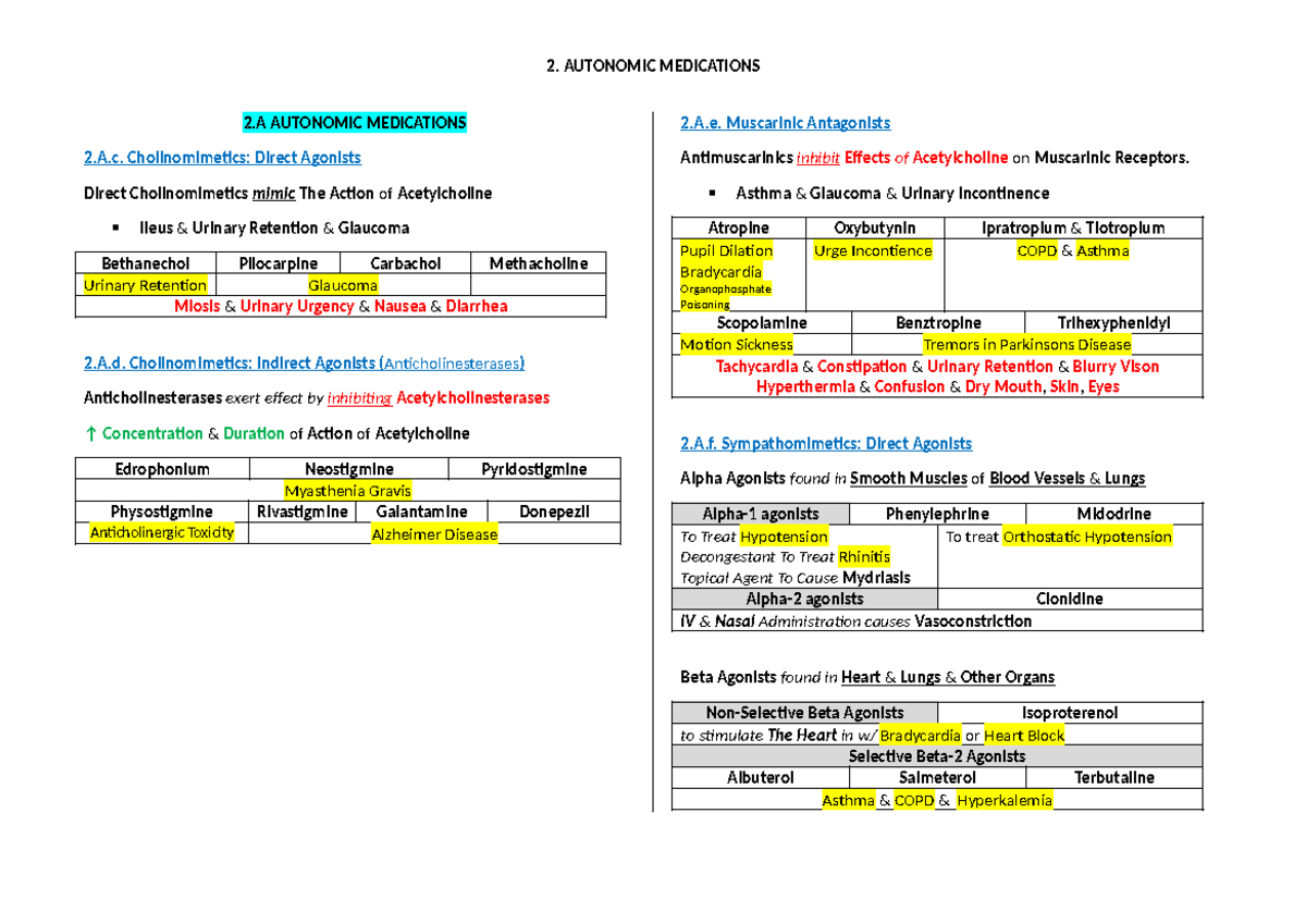 2 - der - 2. AUTONOMIC MEDICATIONS 2 AUTONOMIC MEDICATIONS 2.A ...