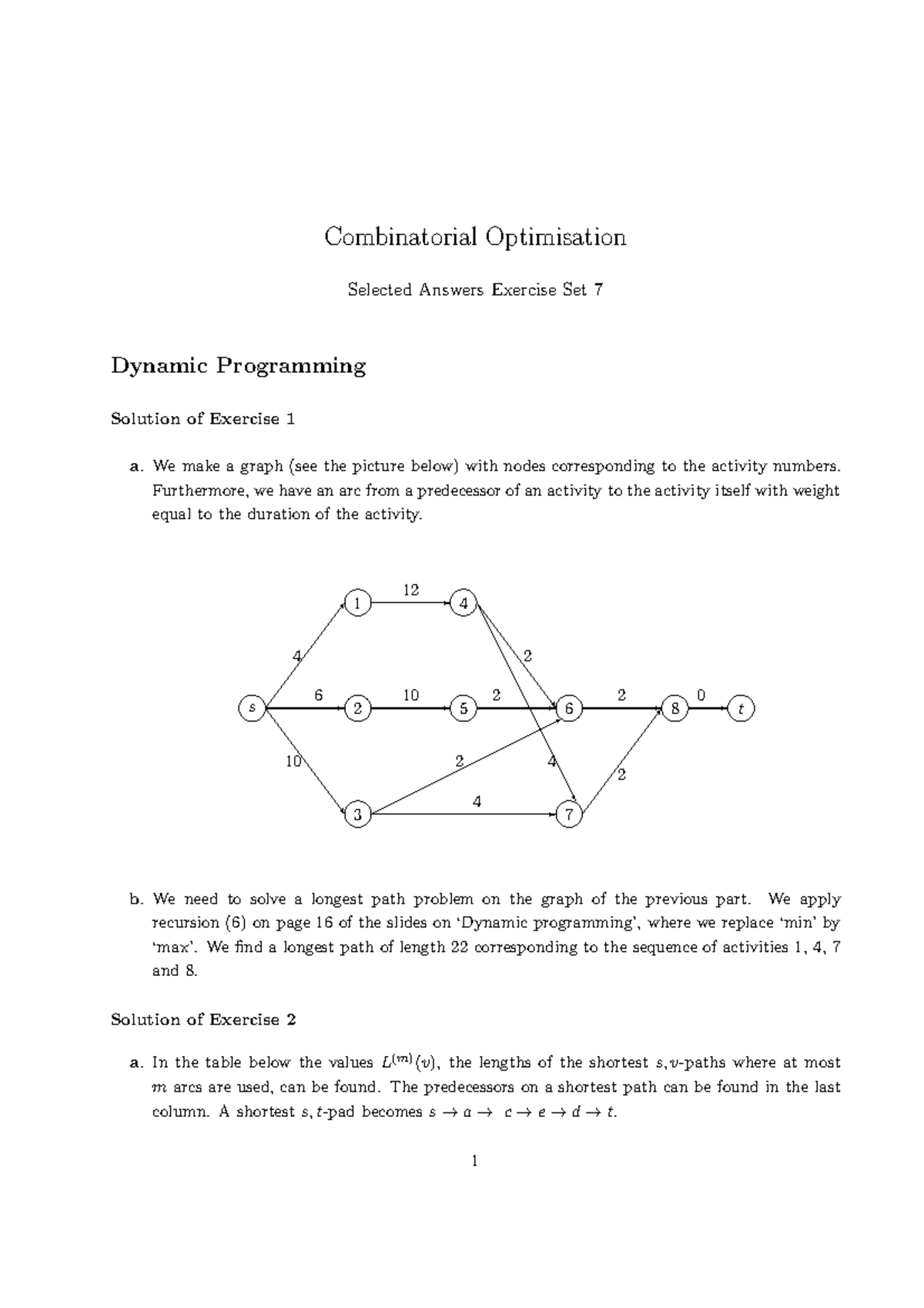 Exercise Set 7 sol - set 7 solutions - Combinatorial Optimisation Selected Answers Exercise Set ...