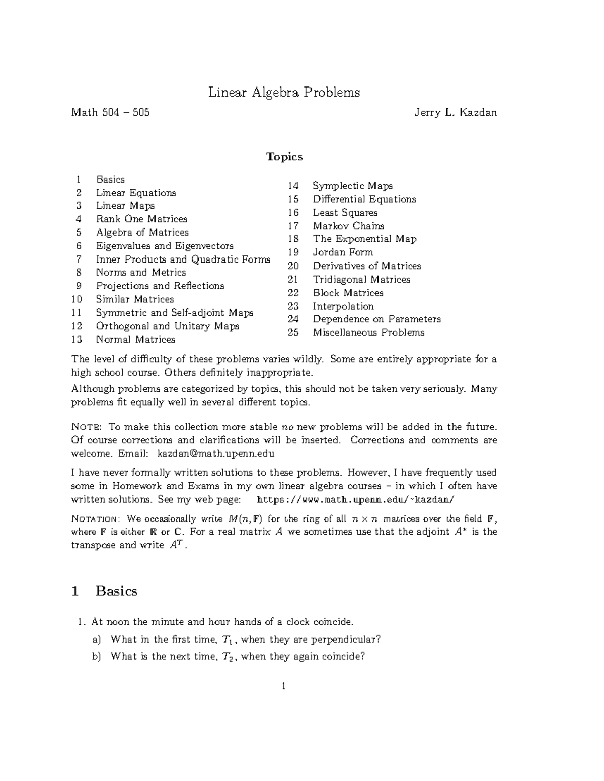 Extra Tutorial 1 Try For Yourself Linear Algebra Problems Math 504