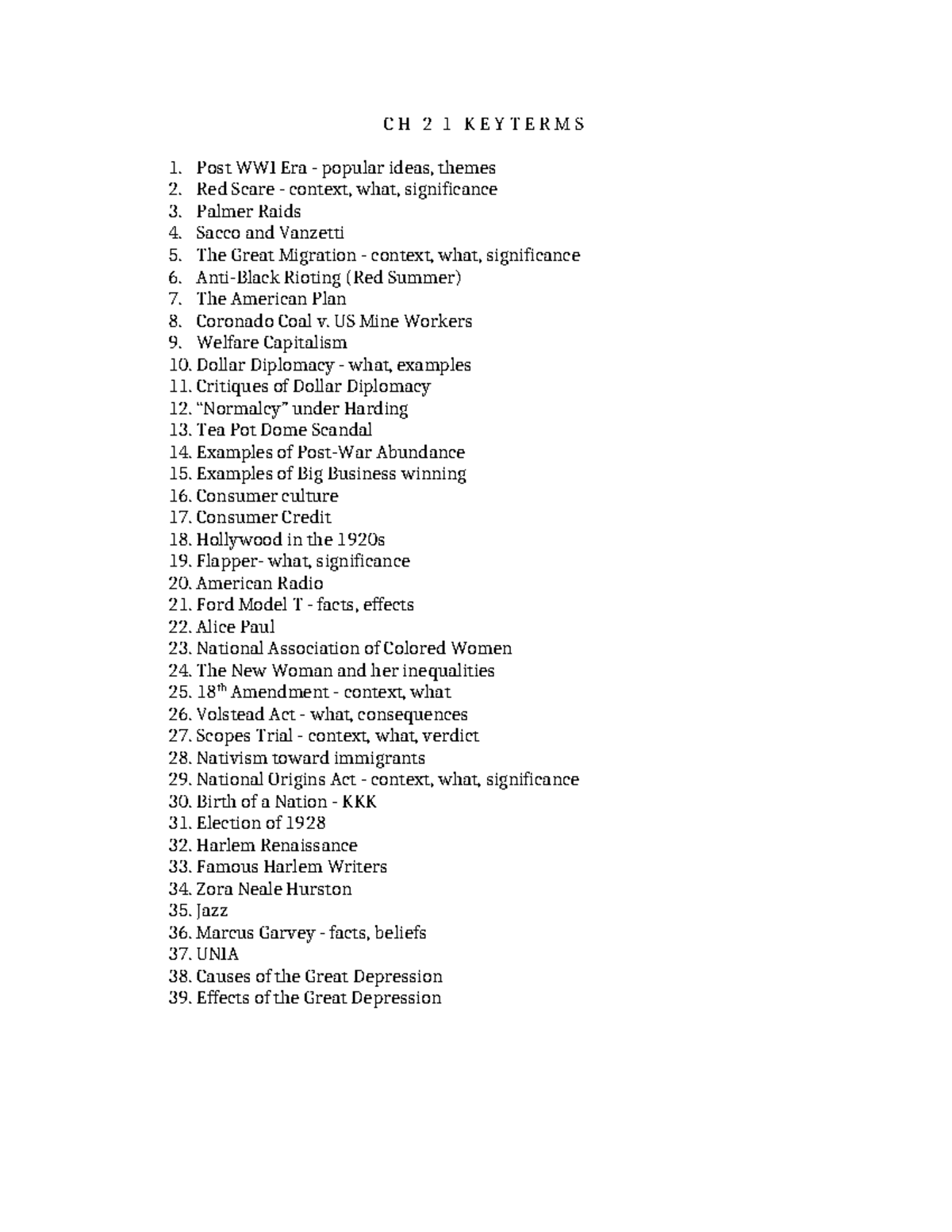 C H 2 1 K E Y T E R M S - way to study for upcoming quizzes, very ...