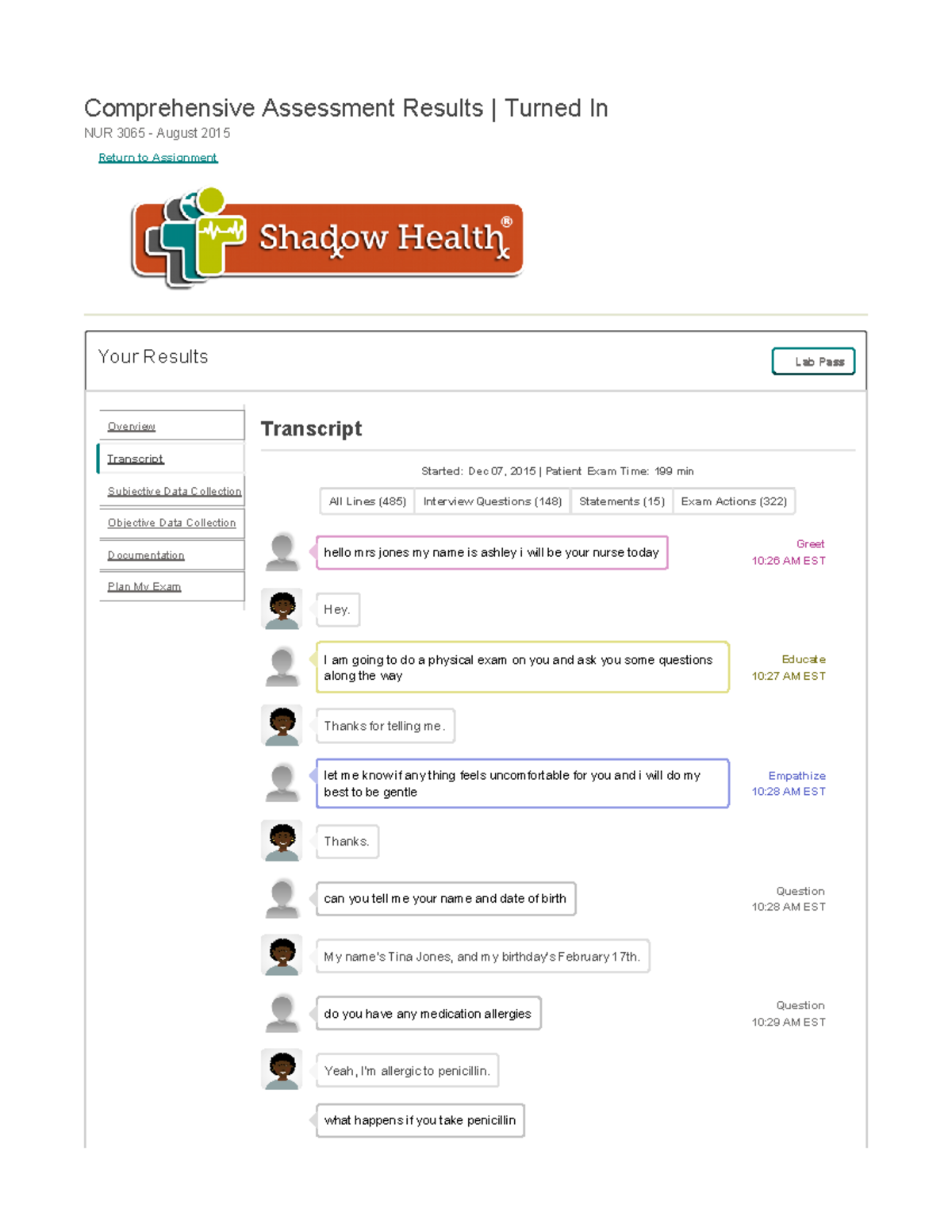 Headto Toe Assessment - Comprehensive Assessment Results | Turned In ...