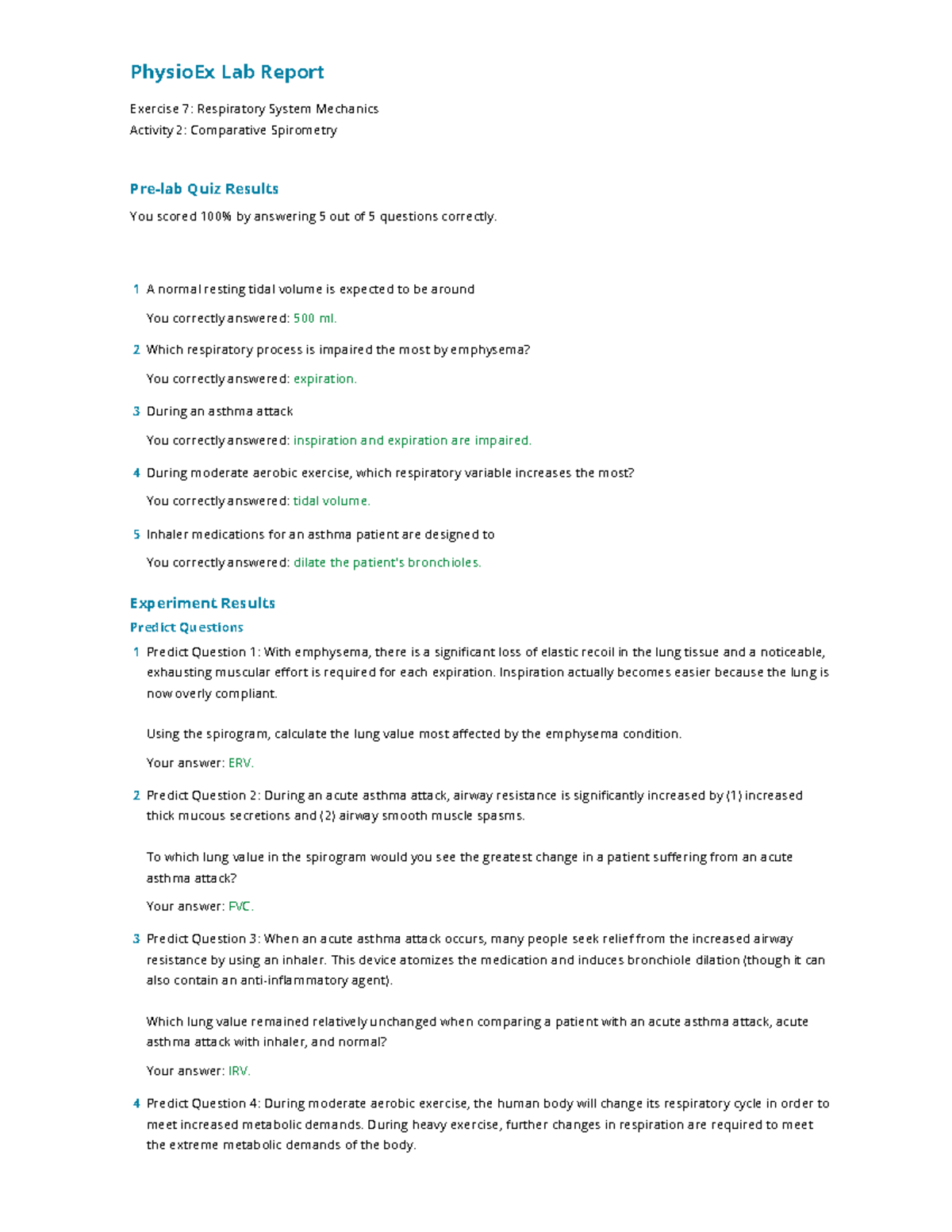 Physio Ex Exercise 7 - PhysioEx Lab Report Exercise 7: Respiratory ...