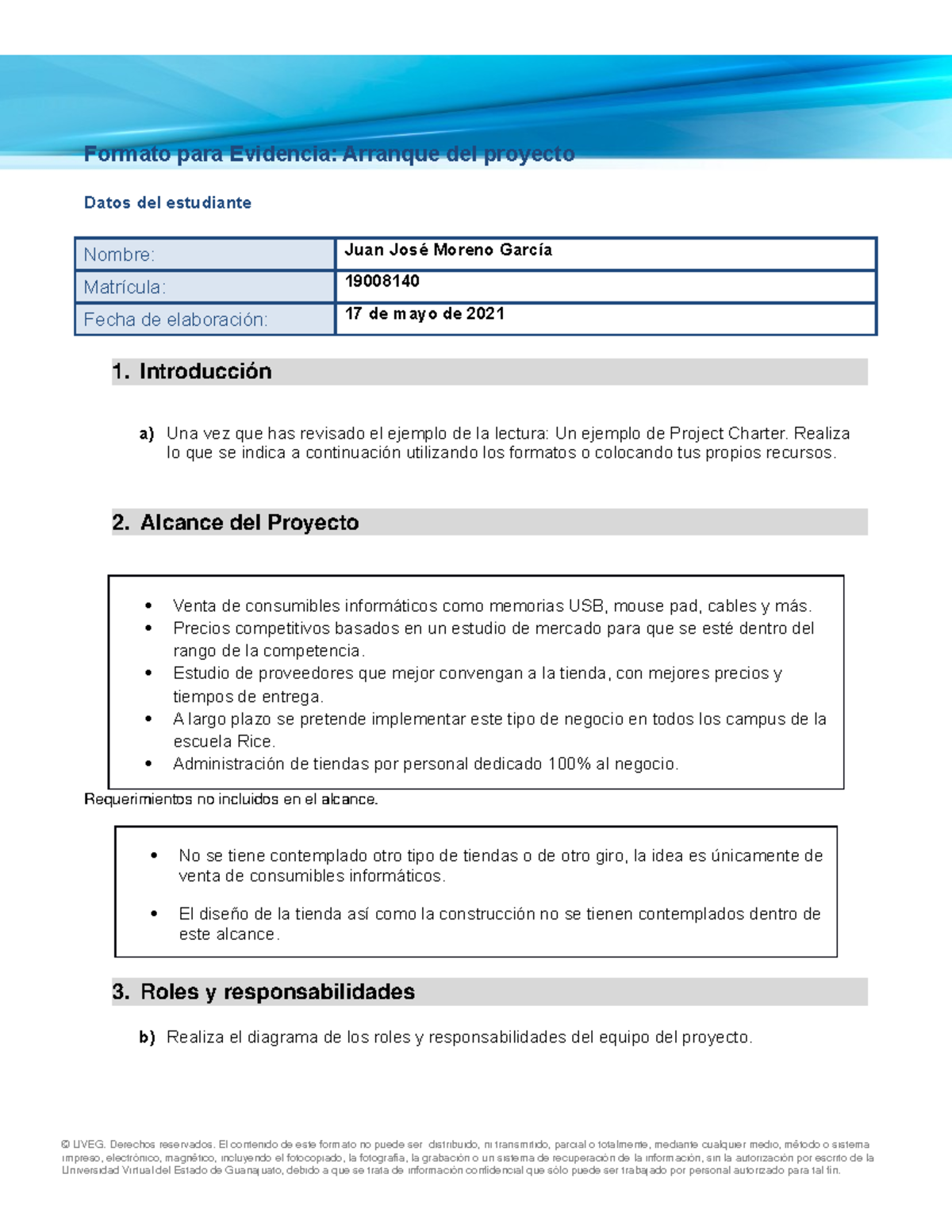 Arranque de un proyecto - Formato para Evidencia: Arranque del proyecto ...