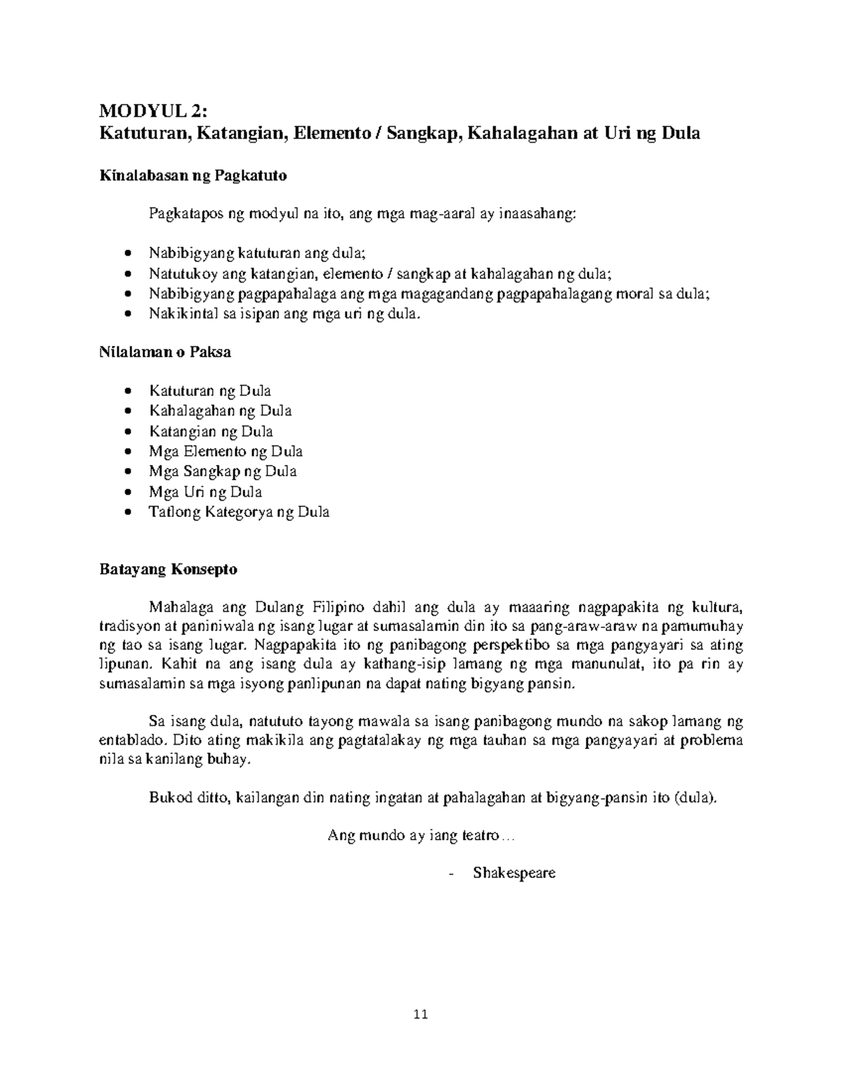 Dulaang Filipino Modyul Panggitnang Panahon - MODYUL 2: Katuturan ...