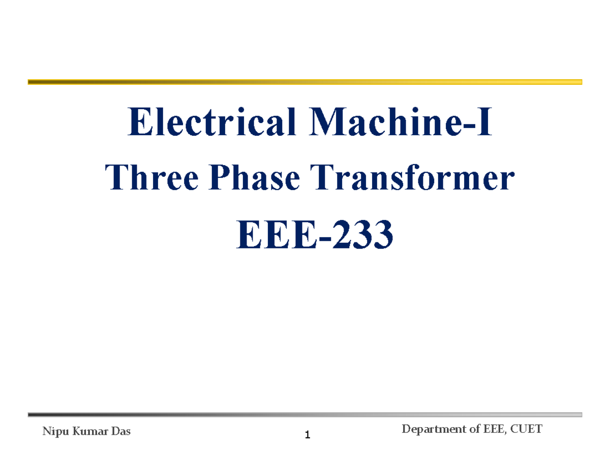 Three phase transfoemer - Electrical Machine-I Three Phase Transformer ...