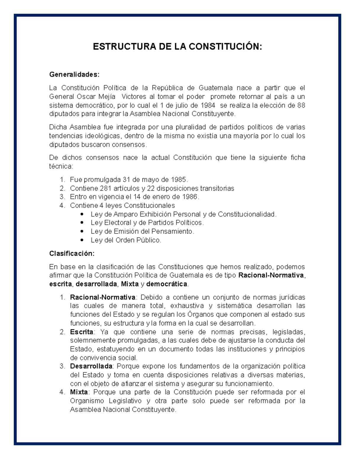 Estructura DE LA Constitución USAC 001 - ESTRUCTURA DE LA CONSTITUCIÓN ...