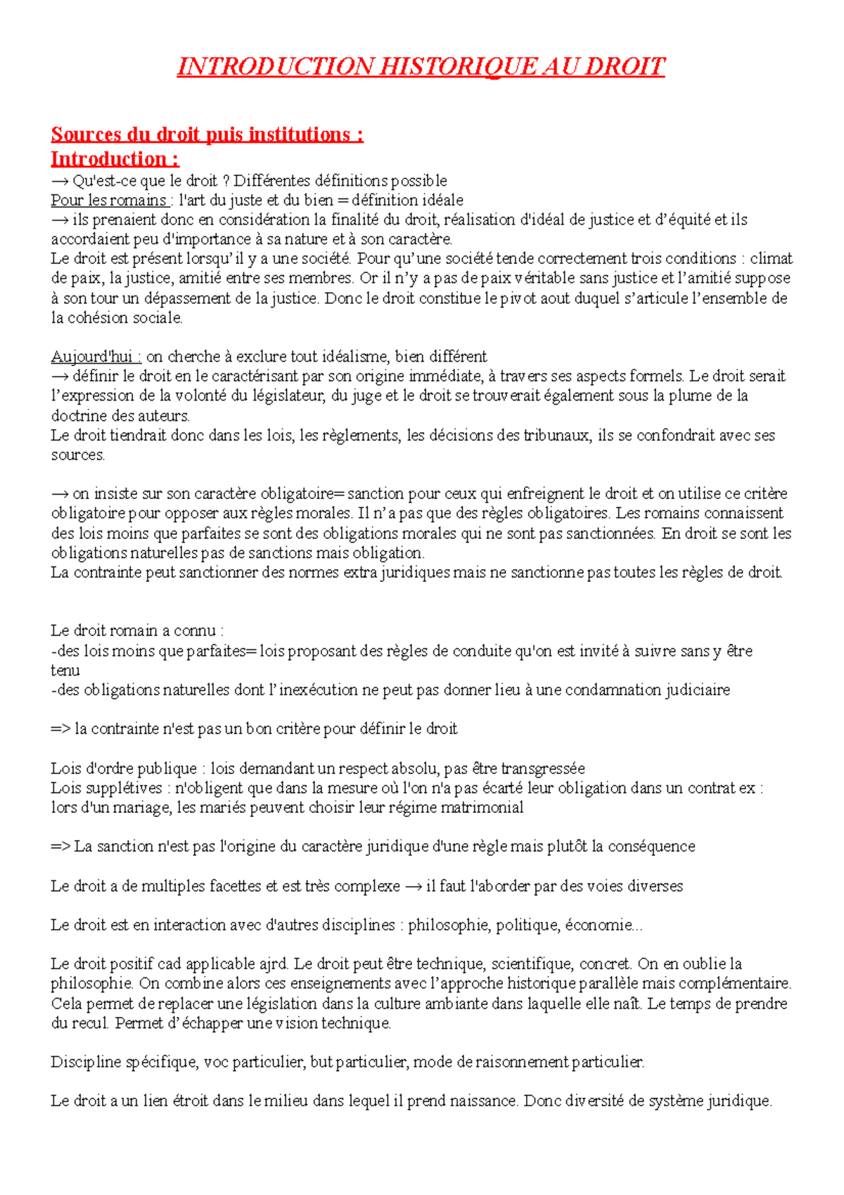 Introduction historique au droit s1 - INTRODUCTION HISTORIQUE AU DROIT Sources du droit puis ...