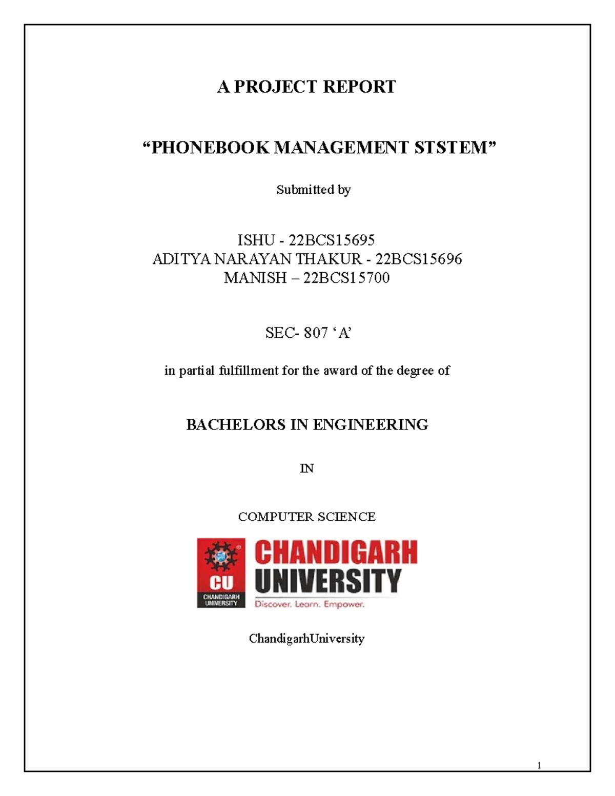 Phonebook Management System Project Report A Project Report