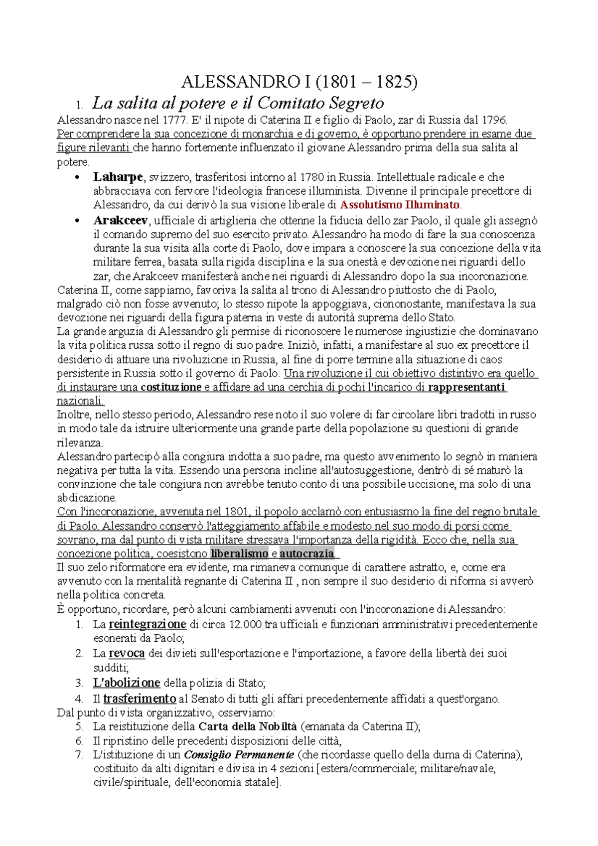 Alessandro I - Appunti - ALESSANDRO I (1801 – 1825) 1. La salita al ...