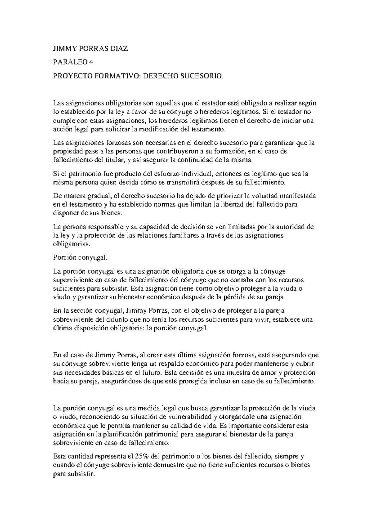 Asignaciones Forzosas, Derecho Sucesorio - JIMMY PORRAS DIAZ PARALEO 4 ...