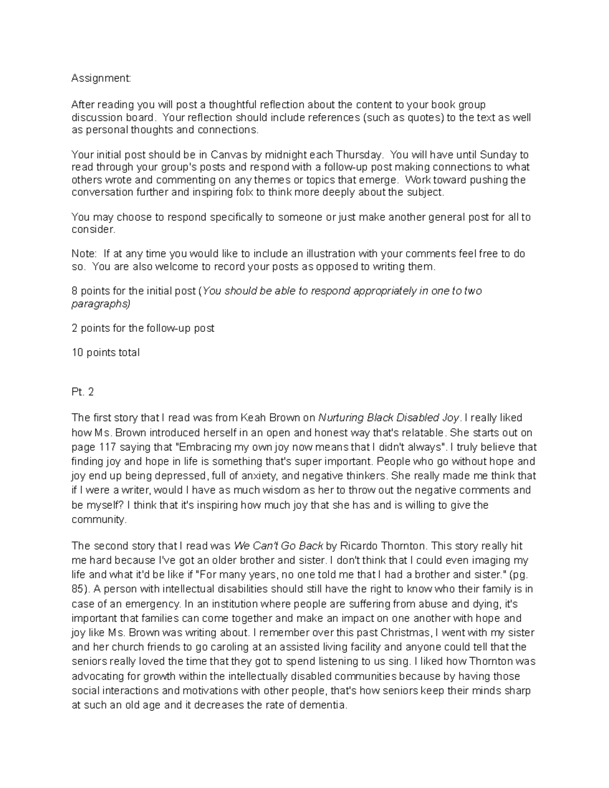 Pt. 2 Disability Visibility Book Summaries - Assignment: After reading ...