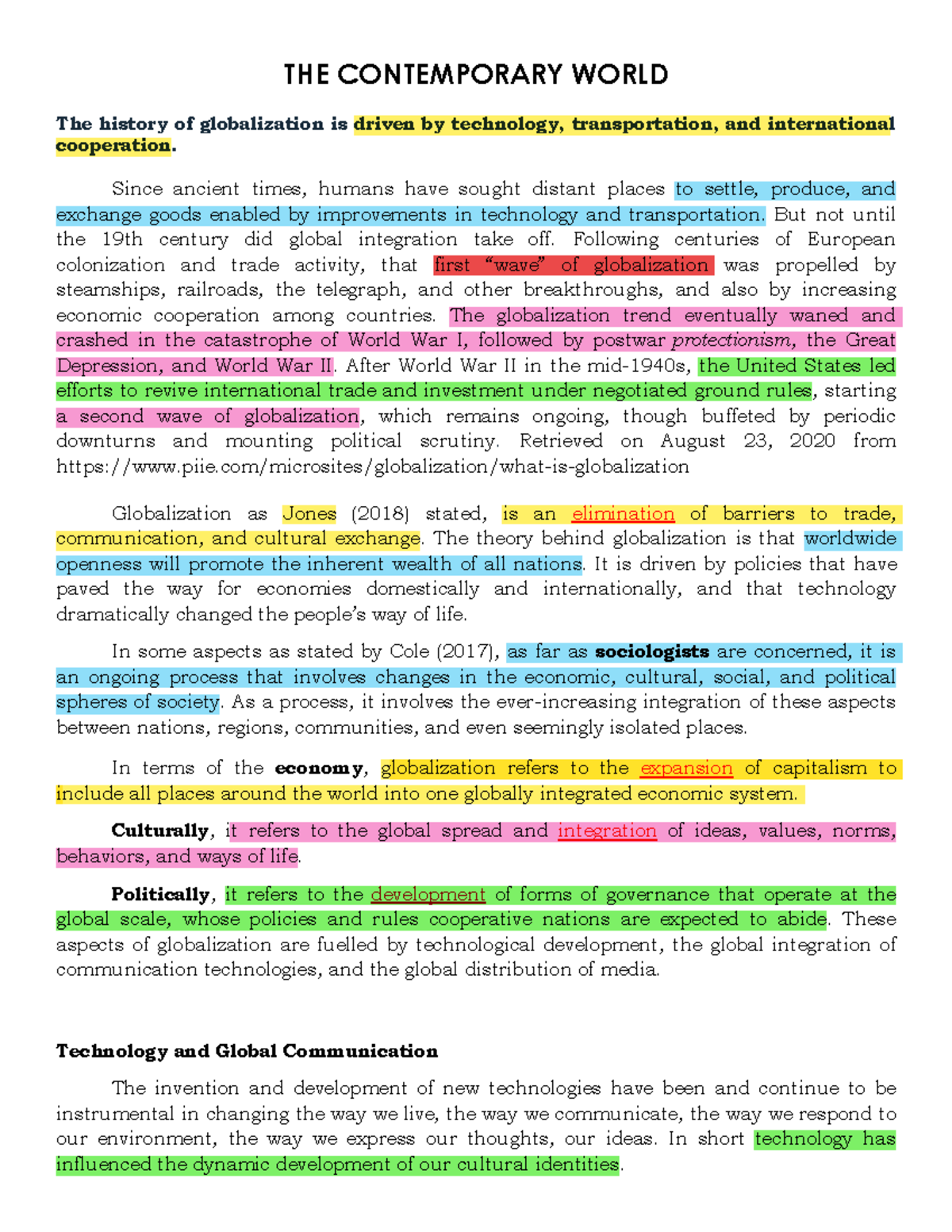 1.1 Hist of Globalization(notes) - THE CONTEMPORARY WORLD The history ...