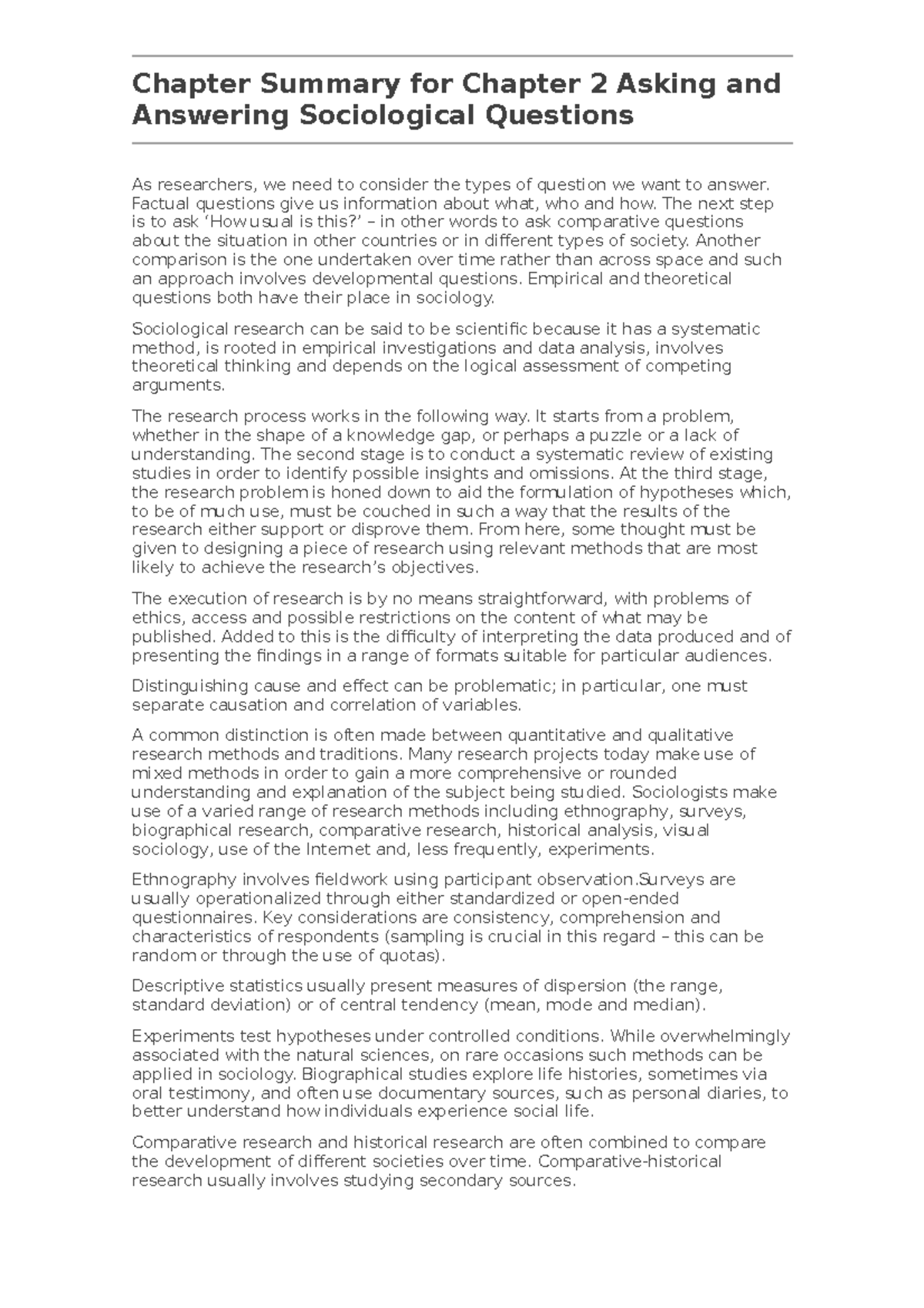 1 - Chapter 2. Asking and Answering Sociological Questions - Chapter ...