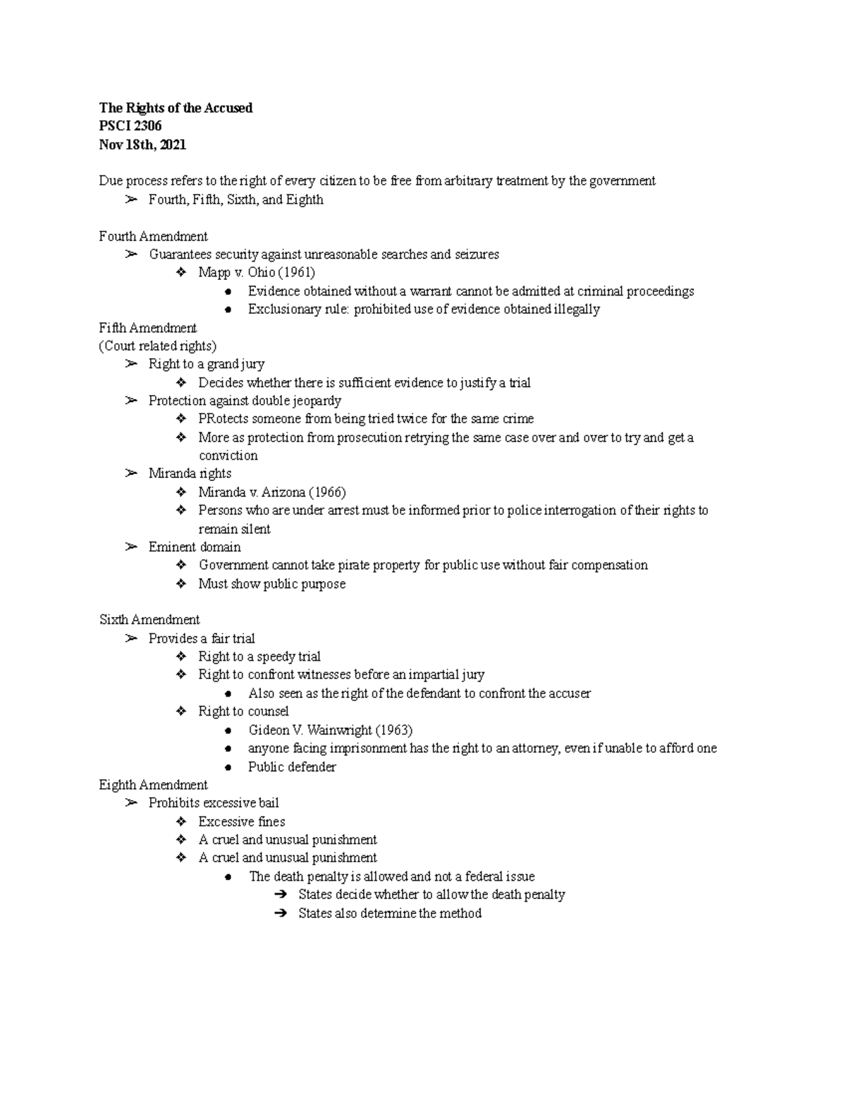 Due Process - The Rights of the Accused PSCI 2306 Nov 18th, 2021 Due ...