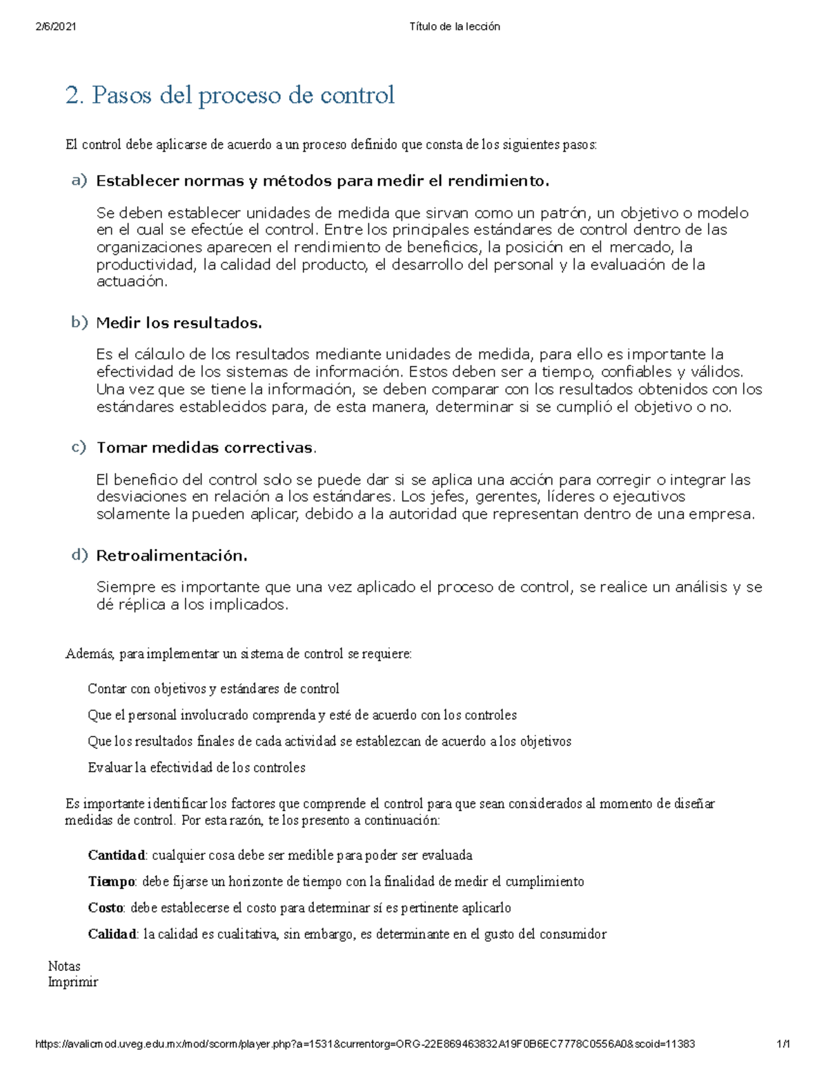 Contro 2 Pasos del proceso de control - 2/6/2021 Título de la lección ...