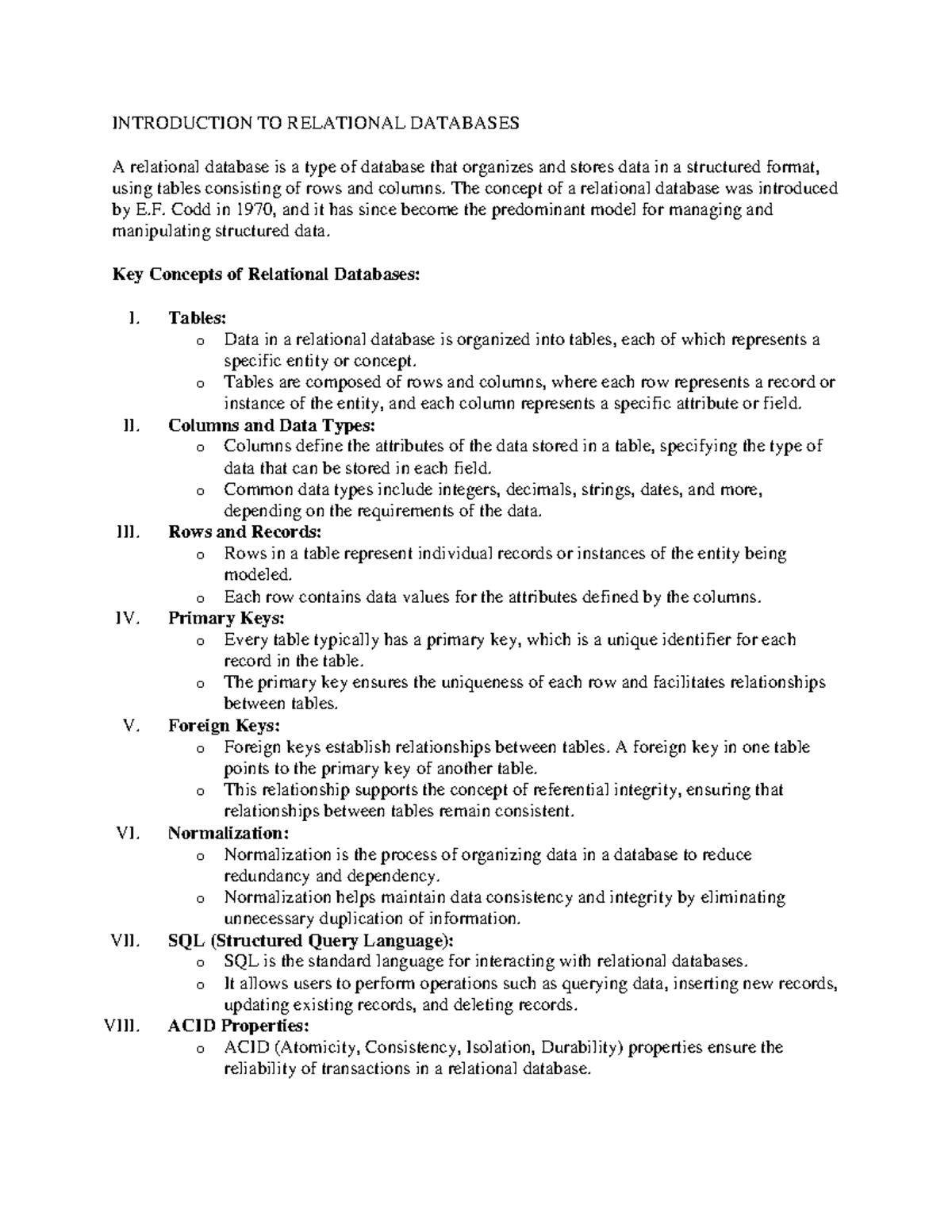 Introduction TO Relational Databases - INTRODUCTION TO RELATIONAL DATABASES A relational ...
