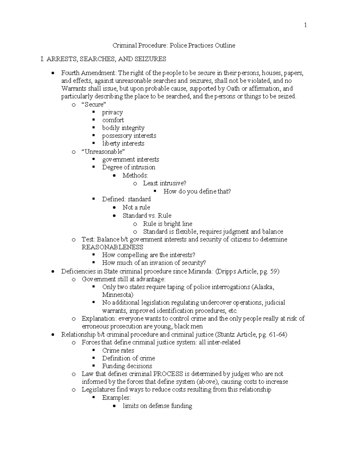 643Crim Pro Outline 2 - Summary Criminal Procedure - Criminal Procedure ...