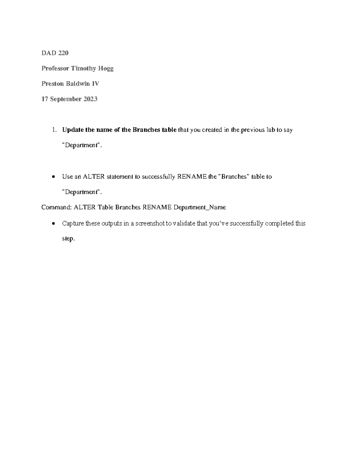 Document 4 - its not hard - DAD 220 Professor Timothy Hogg Preston ...