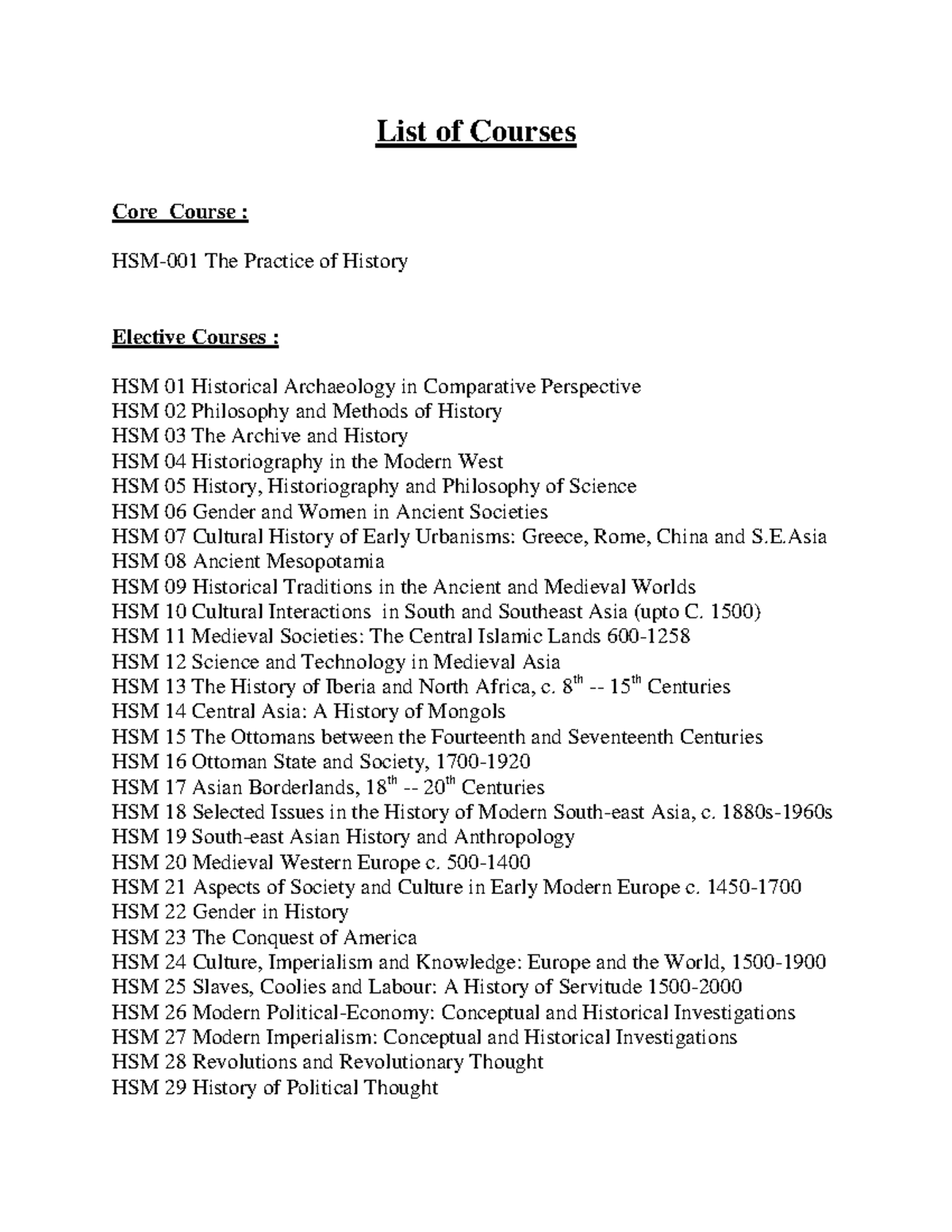 1.1.2 History (syllabus) - List of Courses Core Course : HSM-001 The ...