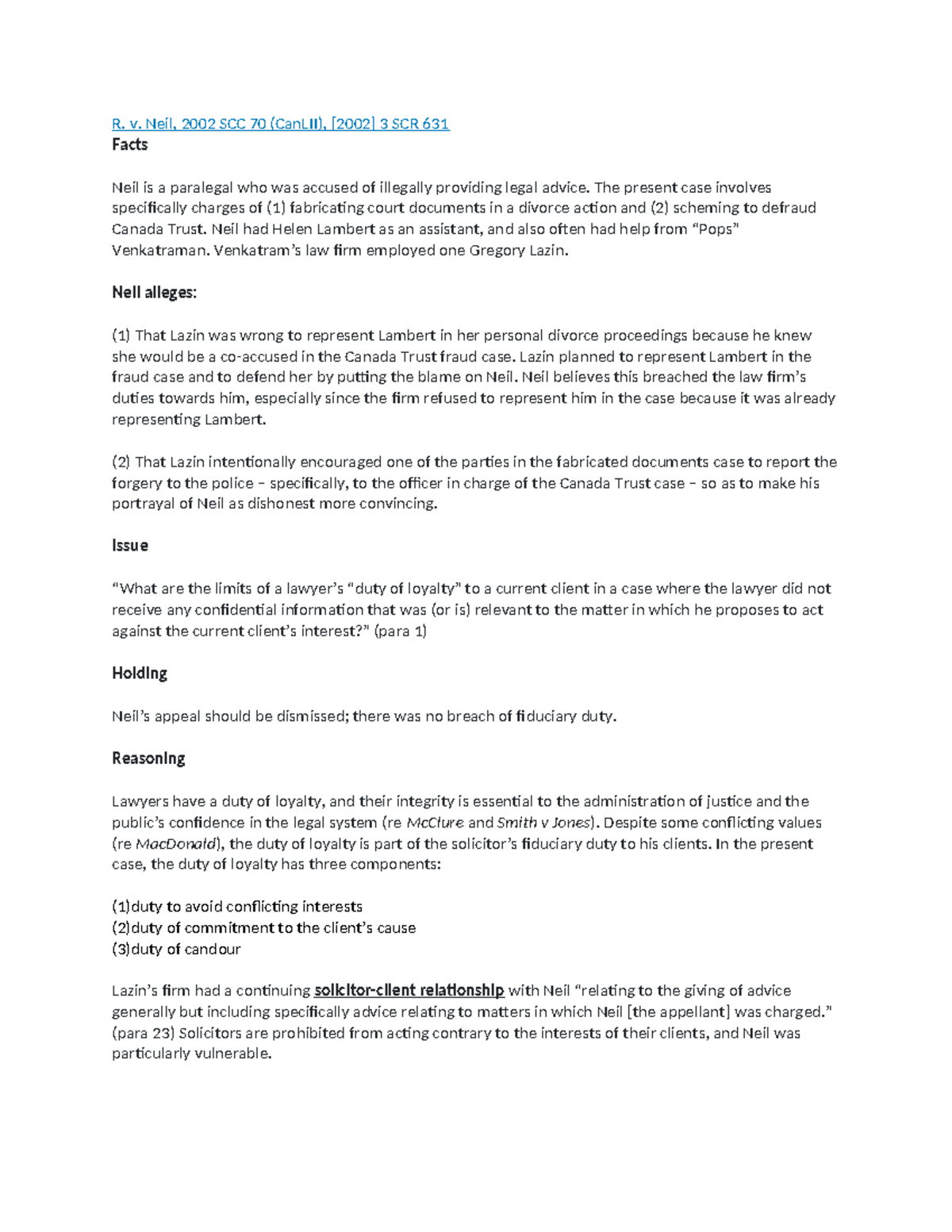 R v Neil 2022 - R vs Neil case summary - R. v. Neil, 2002 SCC 70 ...