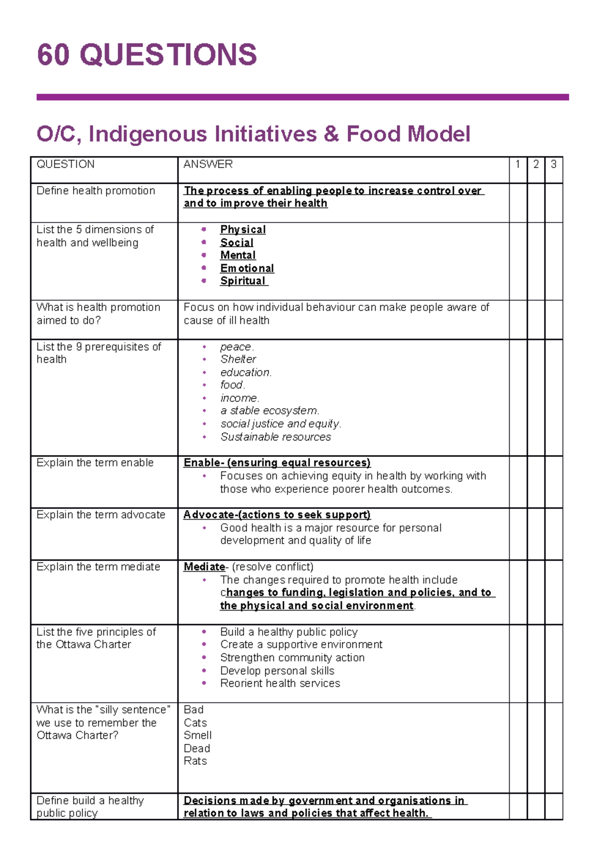 60 Questions Chapter 7 - health 2022, answers and notes - 60 QUESTIONS ...