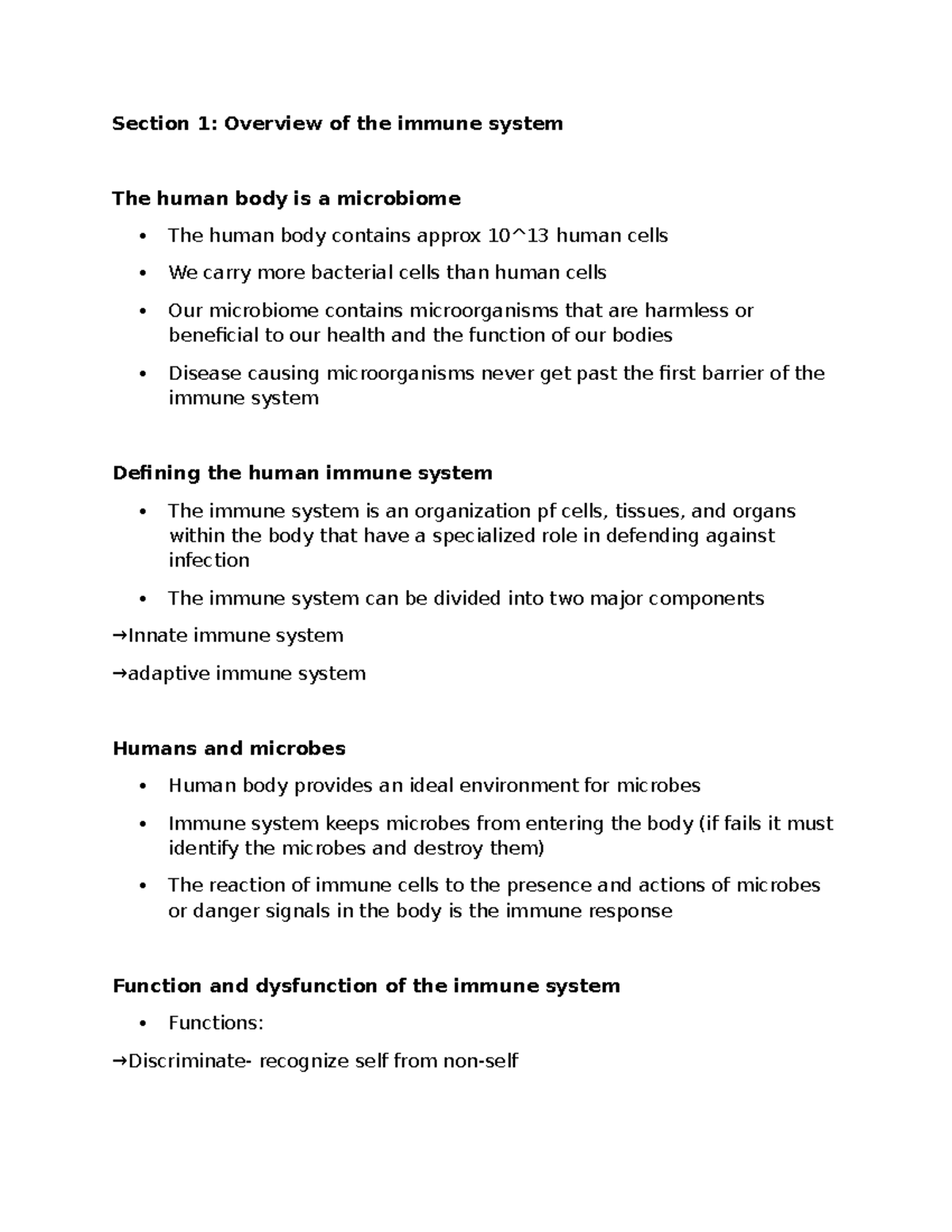 Mod 1 MICR270 - Module 1 notes - Section 1: Overview of the immune ...