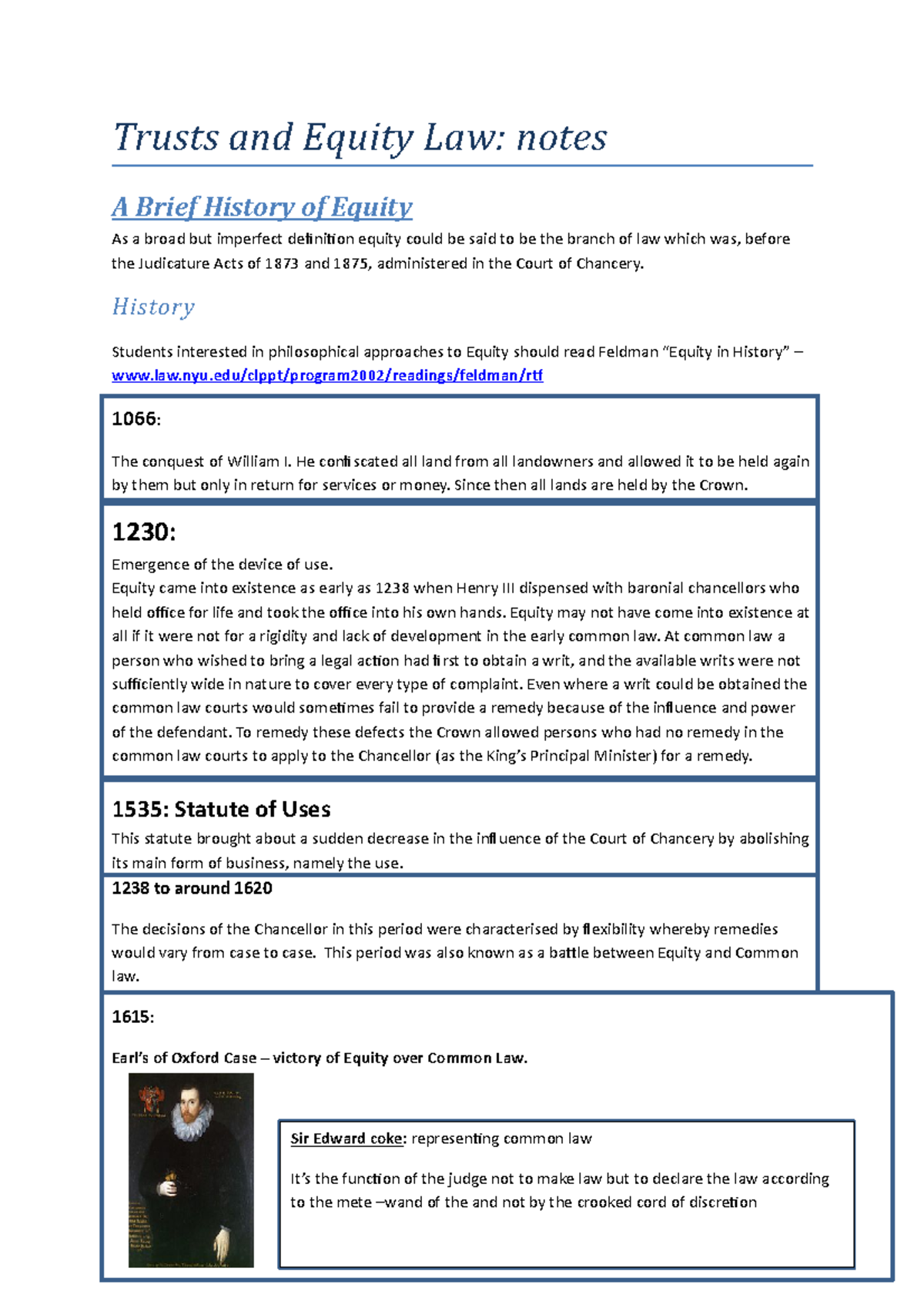 Trusts and Equity Law notes - ####### History Students interested in ...