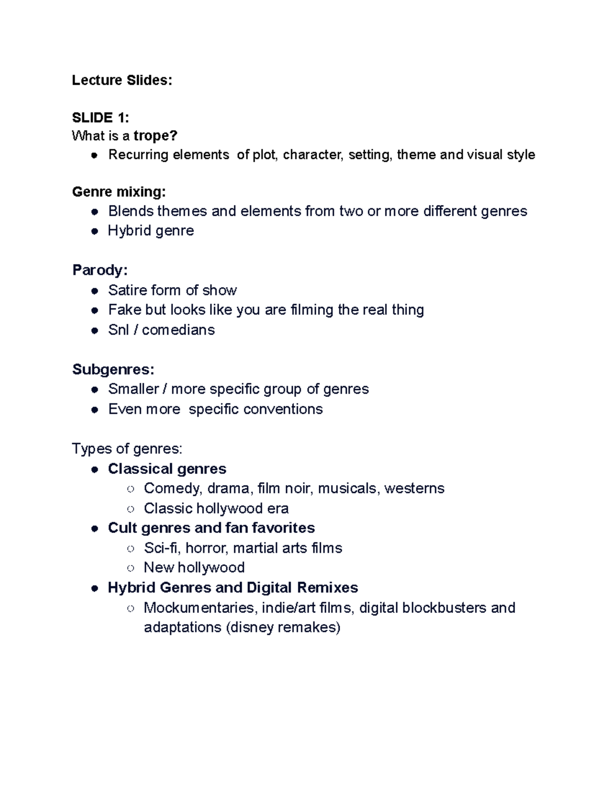 Film and Genre Notes - Lecture Slides: SLIDE 1: What is a trope ...