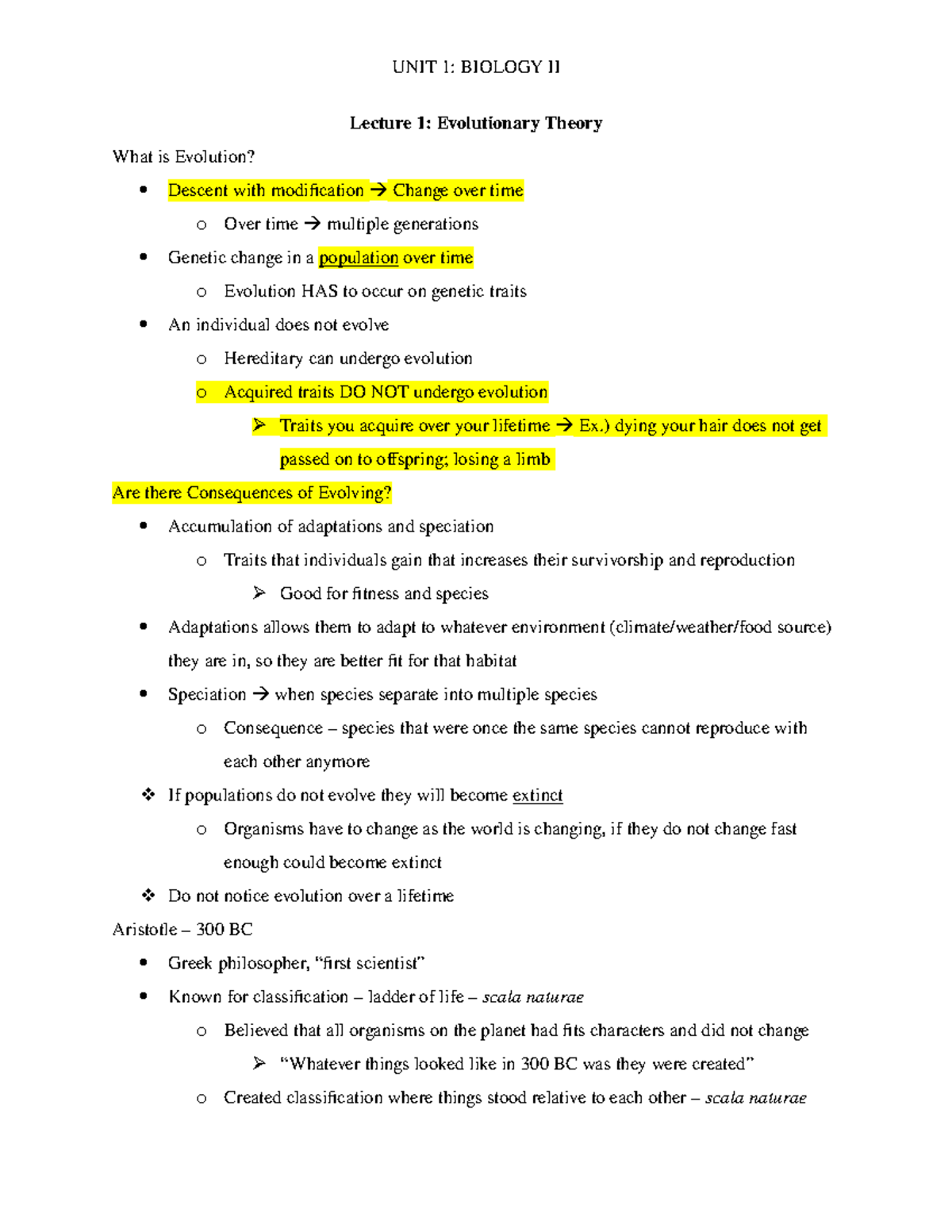 UNIT 1 BIO 2 - Professor Allman Lecture Notes - UNIT 1: BIOLOGY II ...