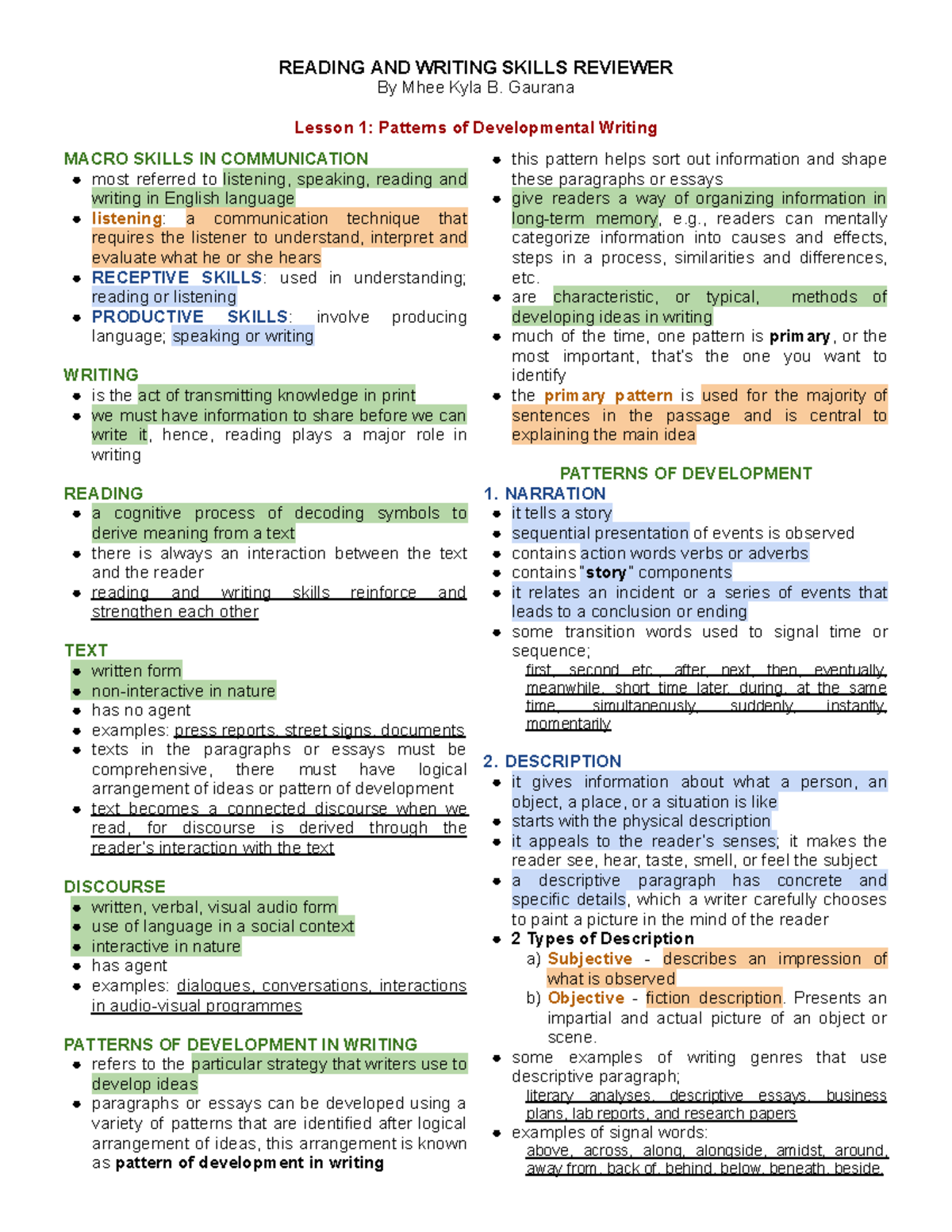 Q3 Reading AND Writing Reviewer READING AND WRITING SKILLS REVIEWER